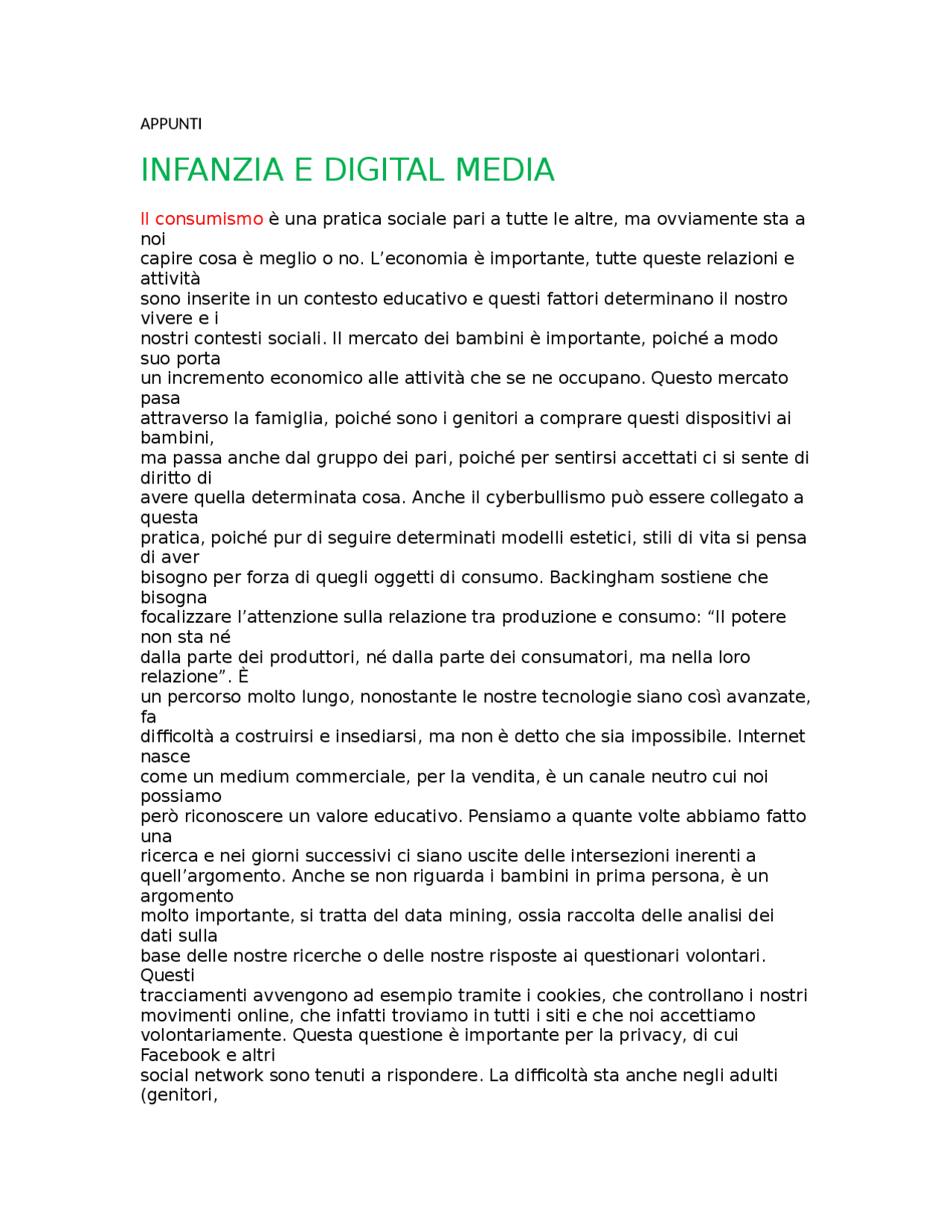 Infanzia E Digital Media Docsity