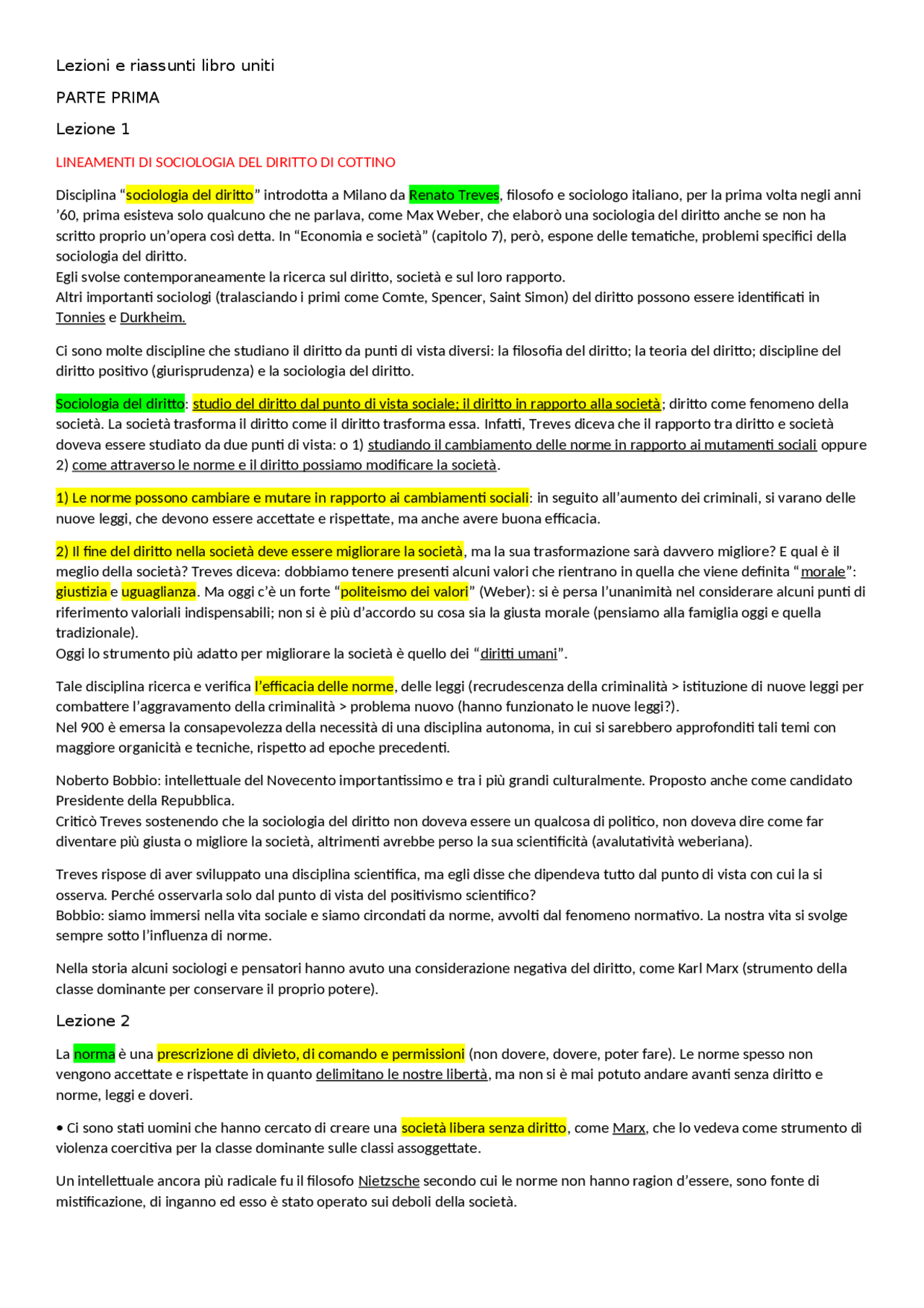 Cottino-Lineamenti di sociologia del diritto - Docsity