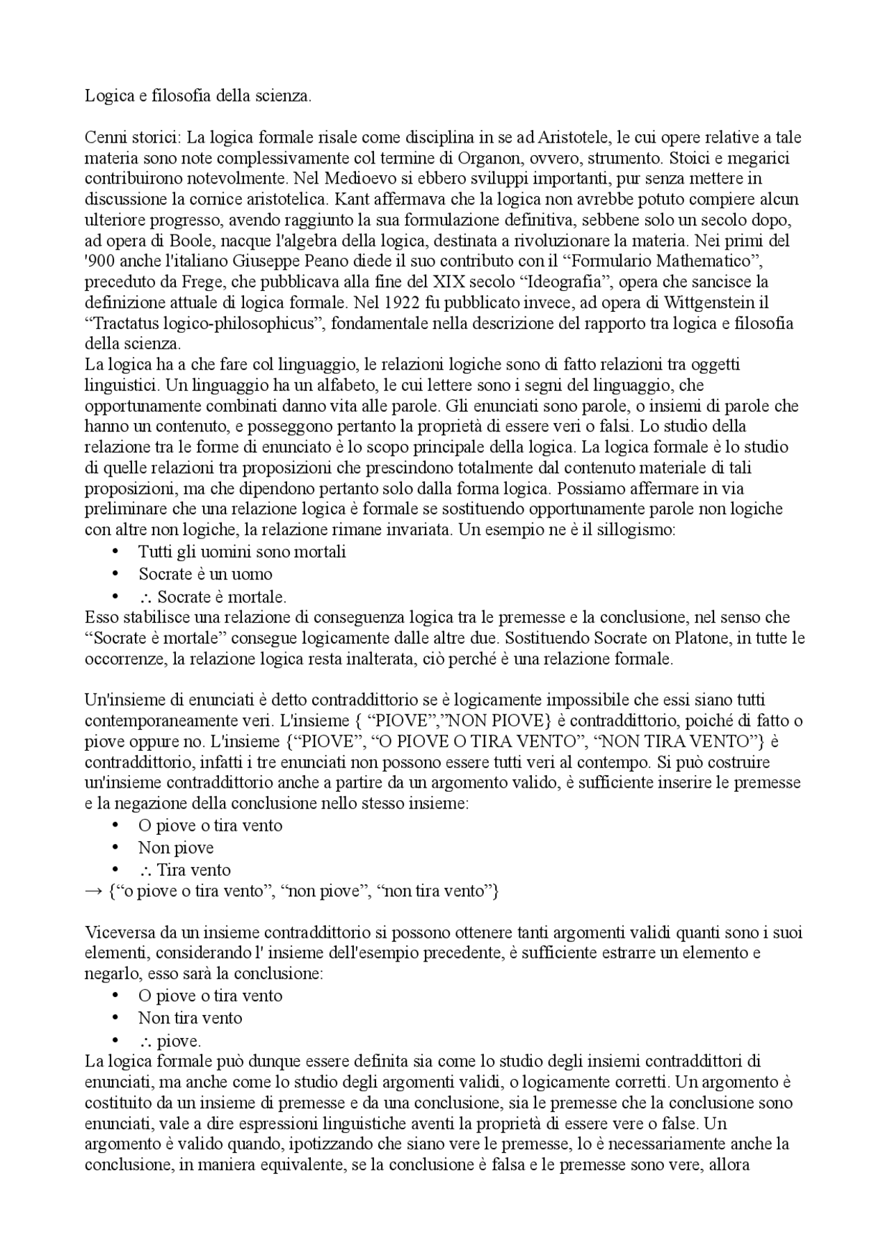 Riassunto Logica Formale Docsity