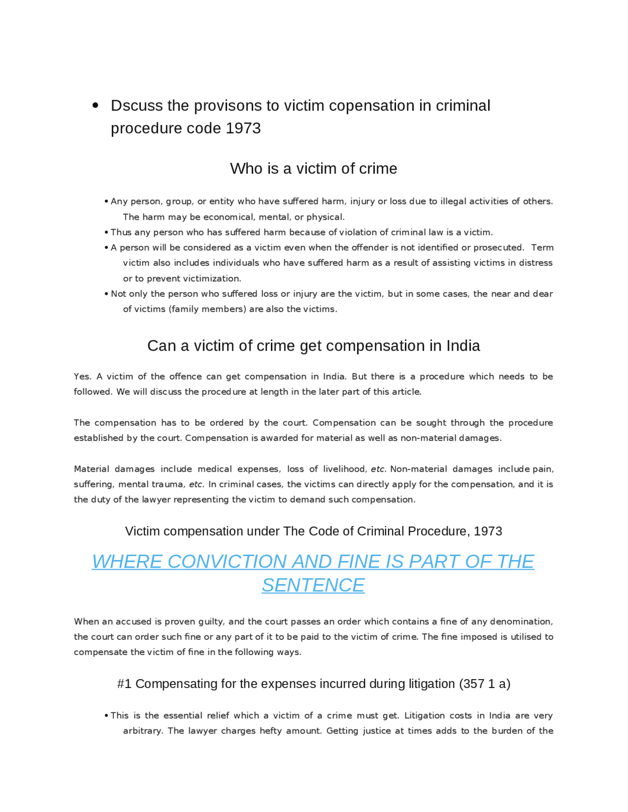 victimology law notes | Assignments Law | Docsity