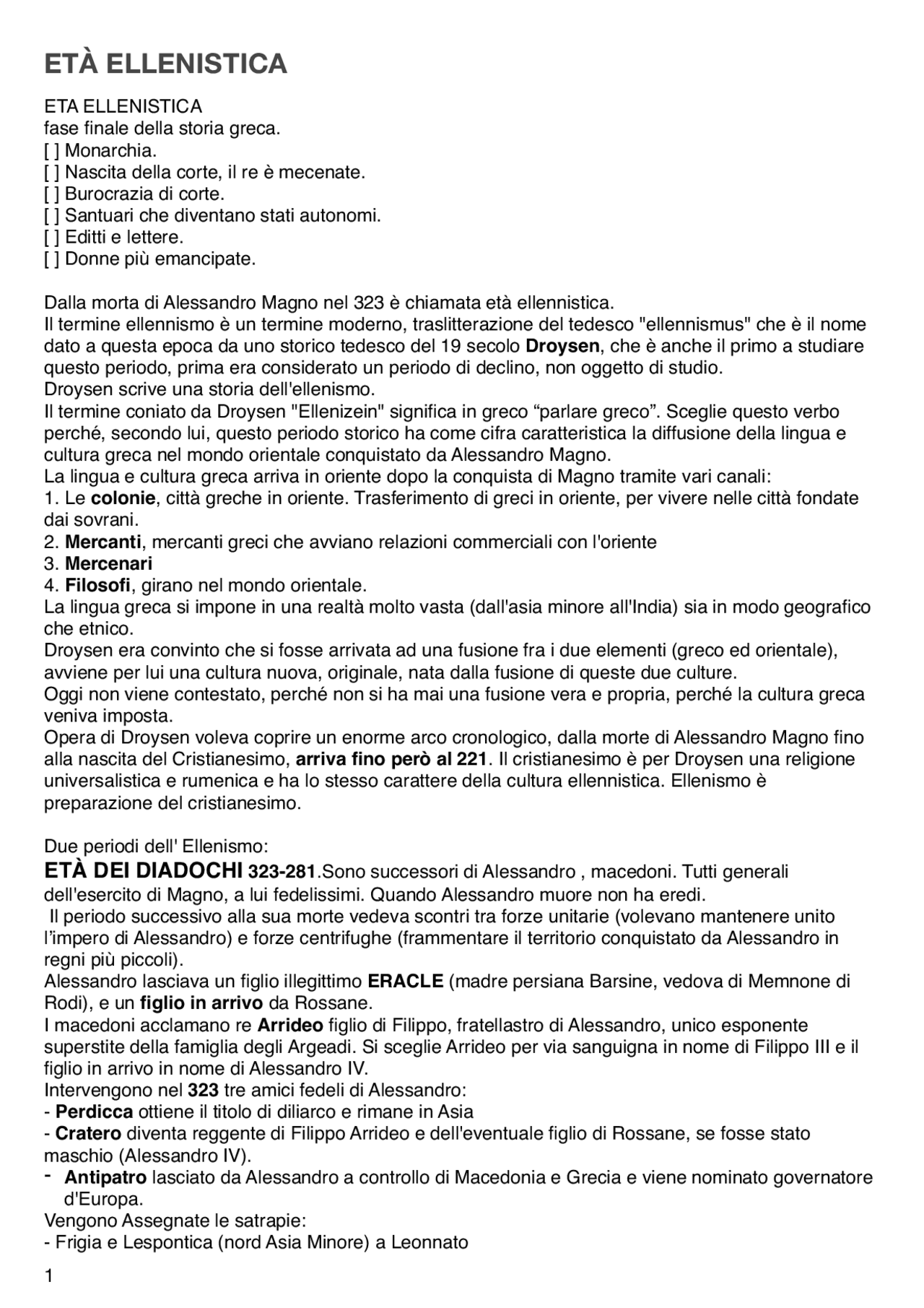 Storia greca- Età Ellenistica (età dei Diadochi e degli Epigoni) - Docsity