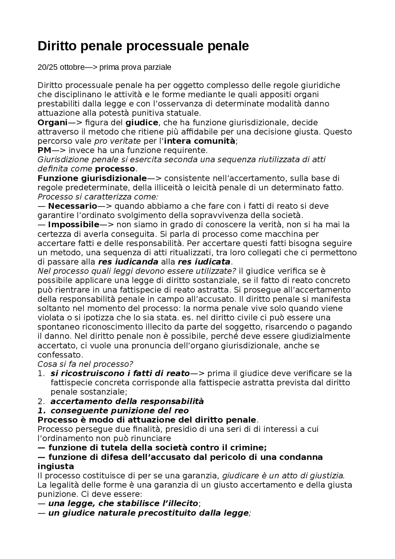 Riassunti Procedura Penale Prima Parte Docsity