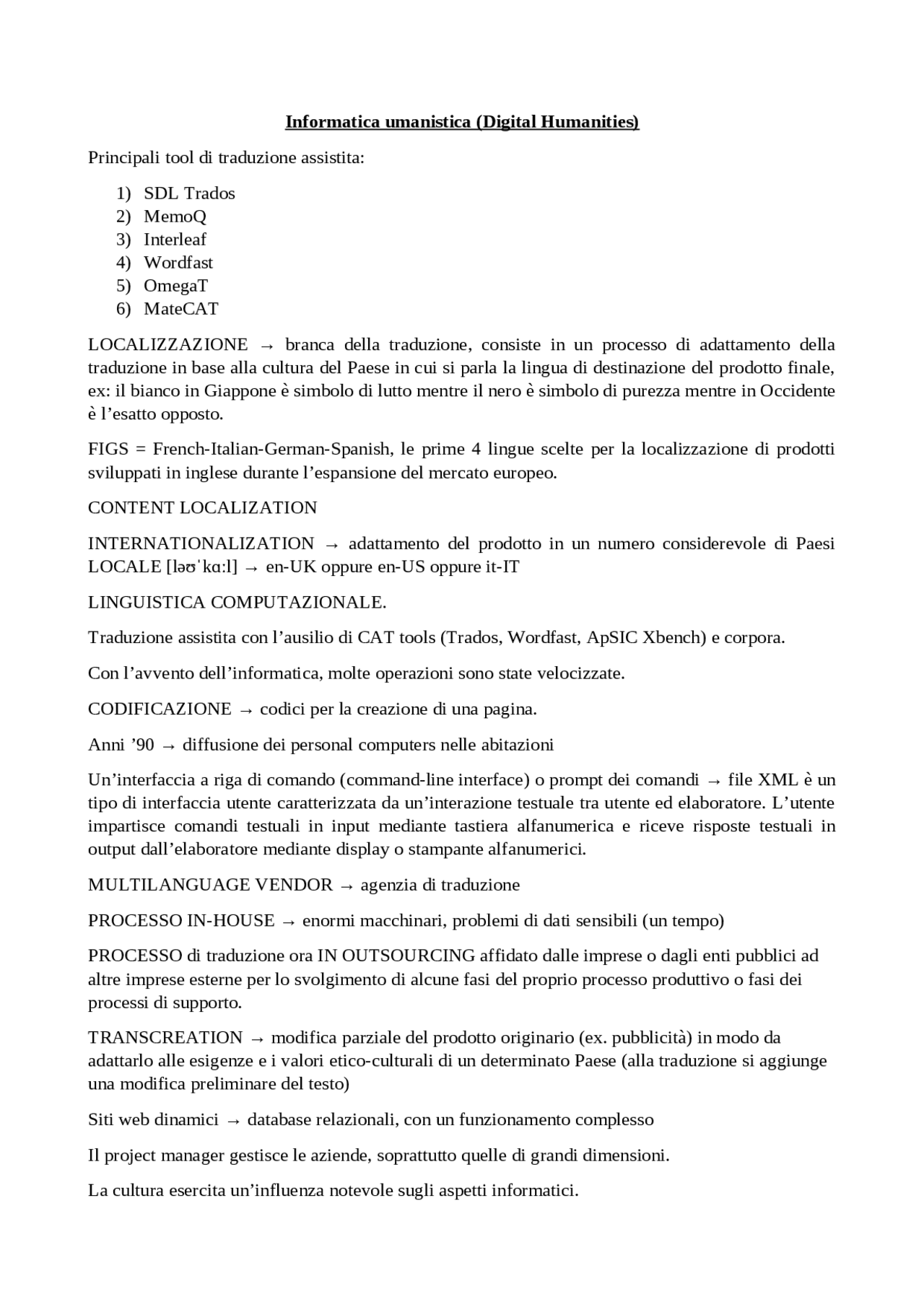 Appunti Informatica Umanistica Docsity