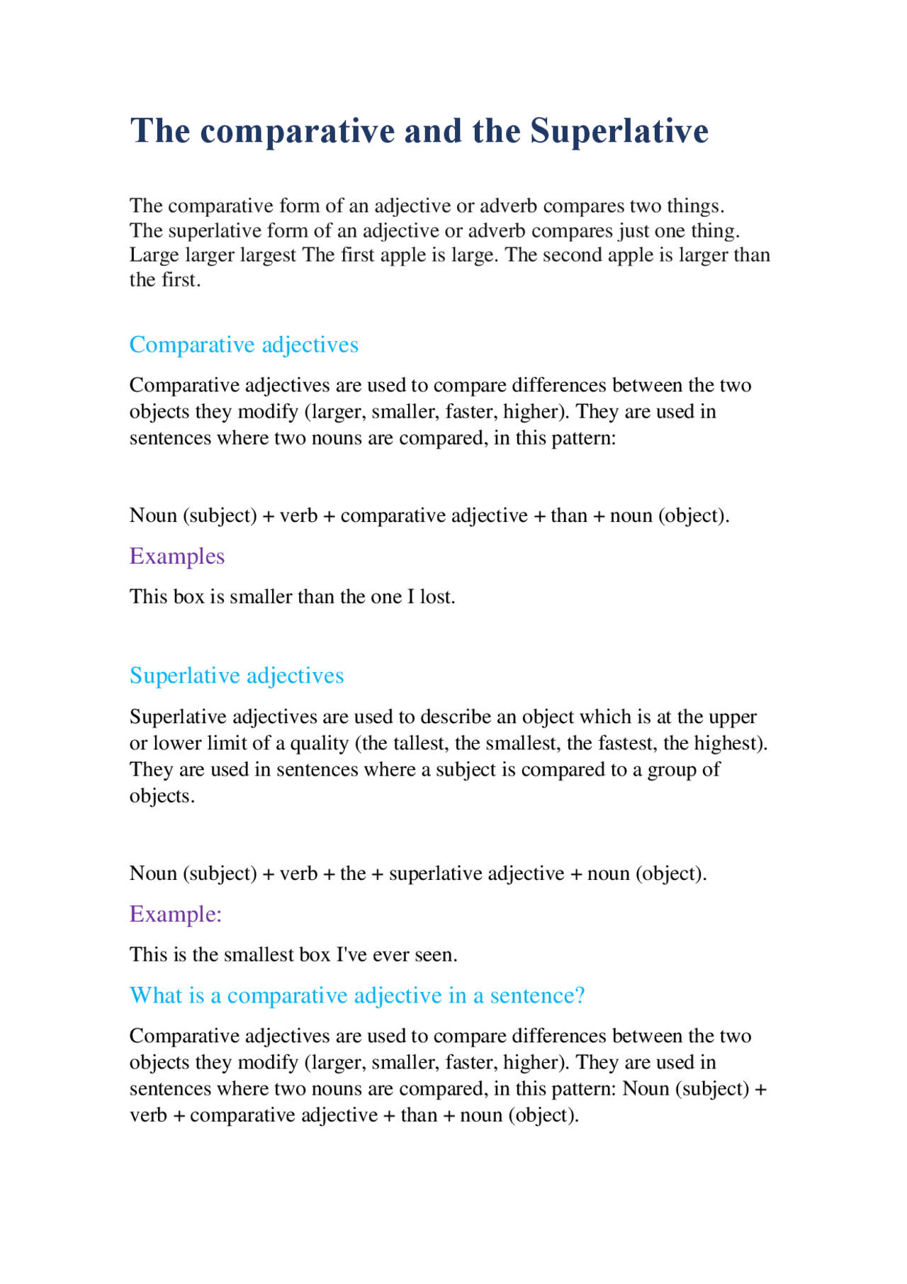 The comparative and the Superlative - Docsity