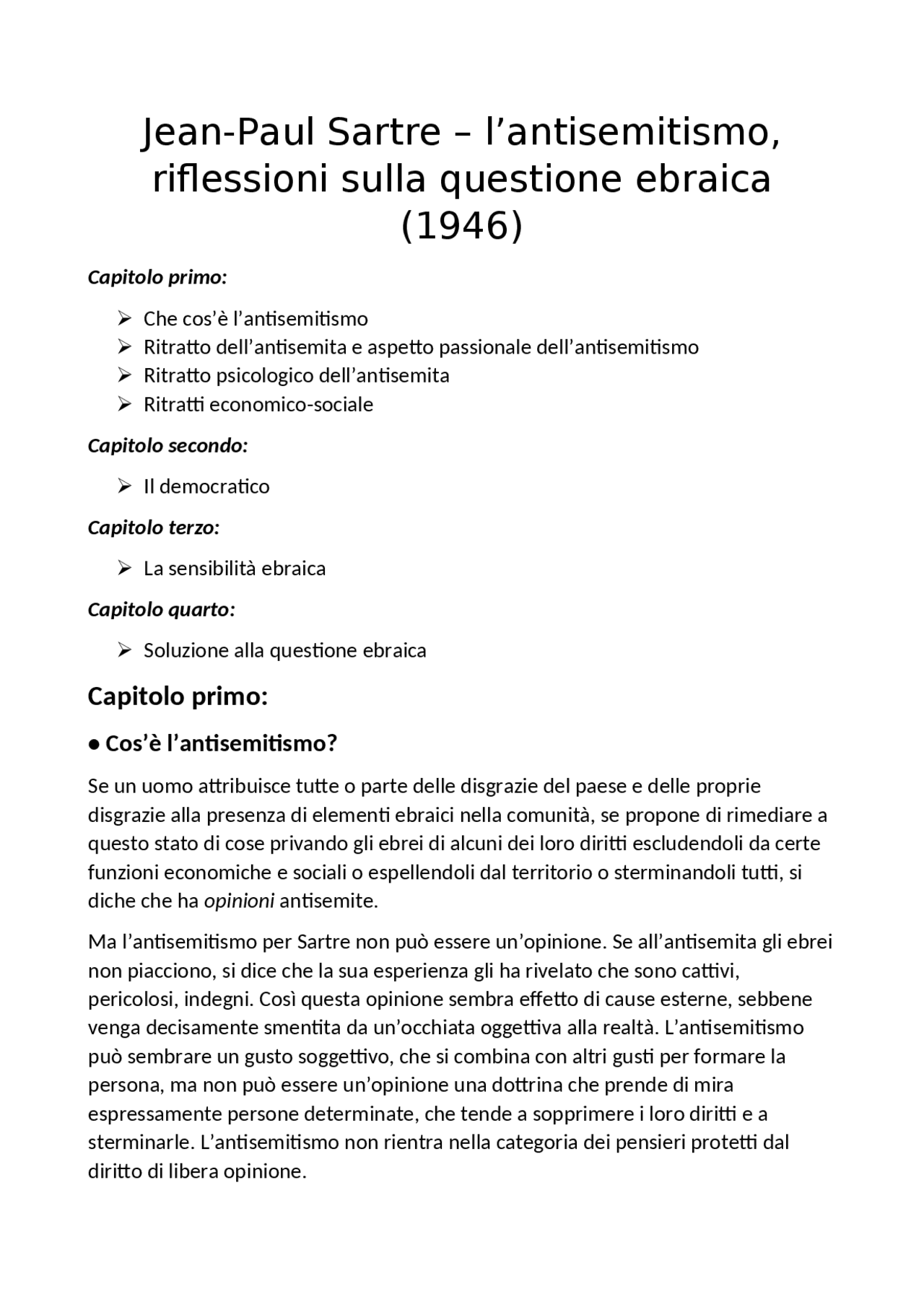 Riassunto Completo Sartre Lantisemitismo Docsity