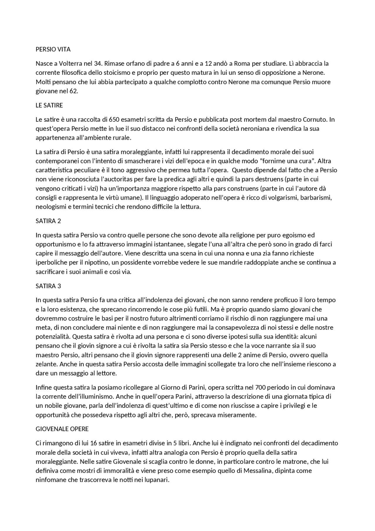 PERSIO E GIOVENALE VITA E OPERE - Docsity