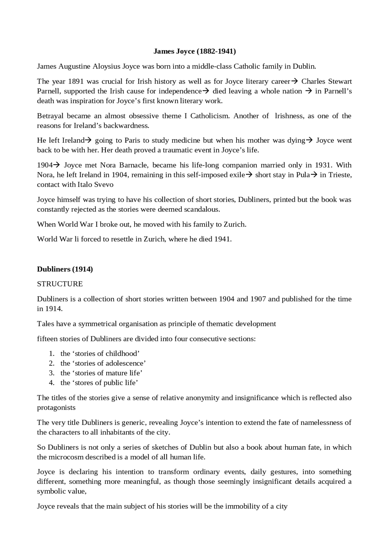 Biografia James Joyce - Docsity
