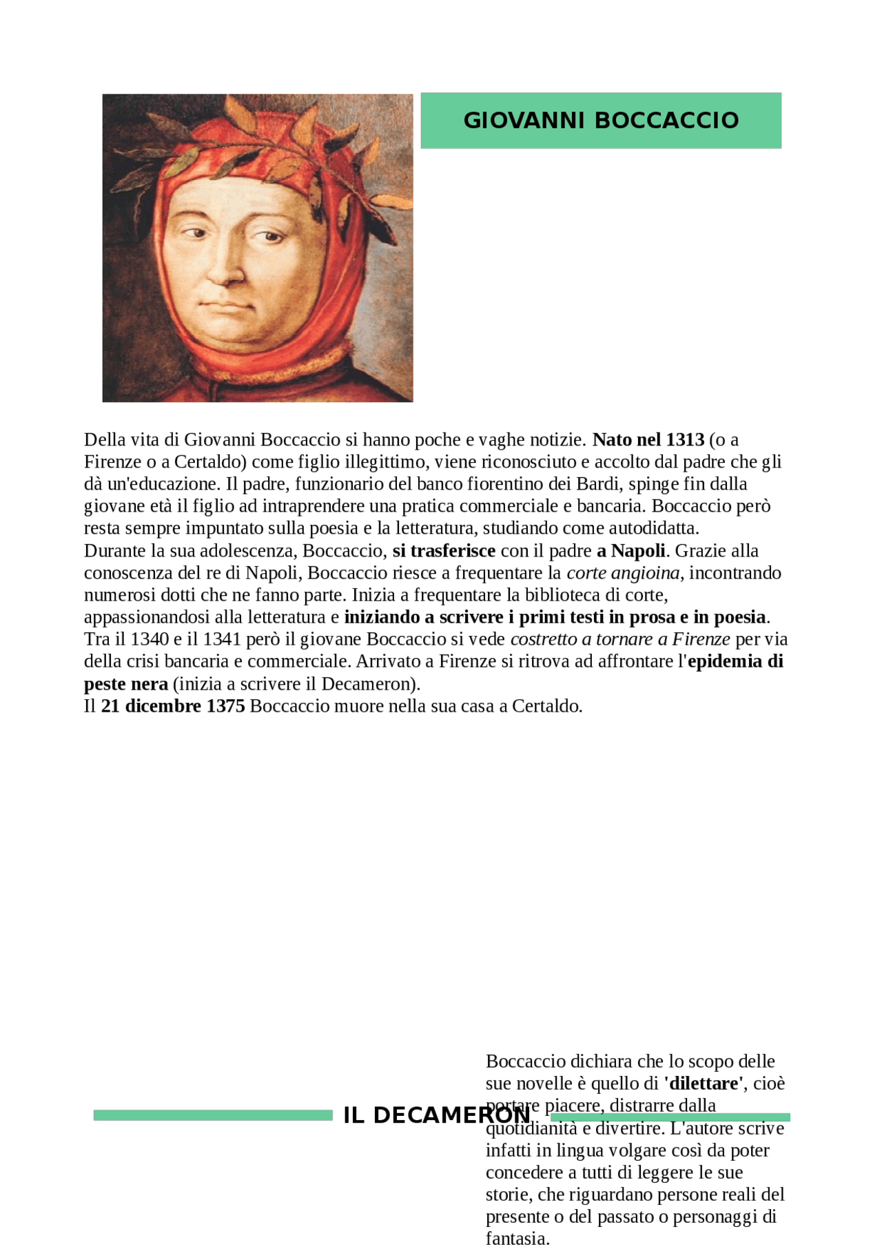 Giovanni Boccaccio E Decameron Docsity