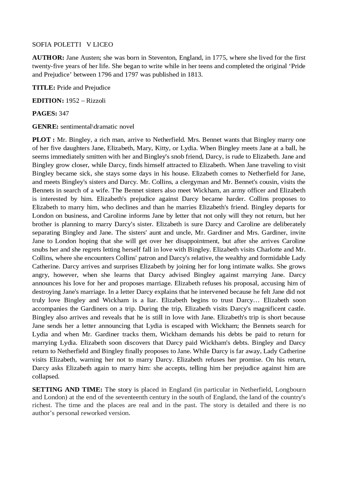 Scheda Libro Orgoglio E Pregiudizio Docsity