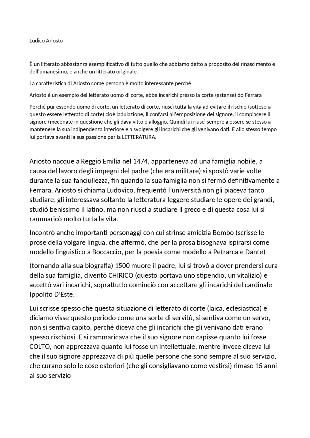 Ludovico Ariosto Vita Modello Dantesco Satire Docsity