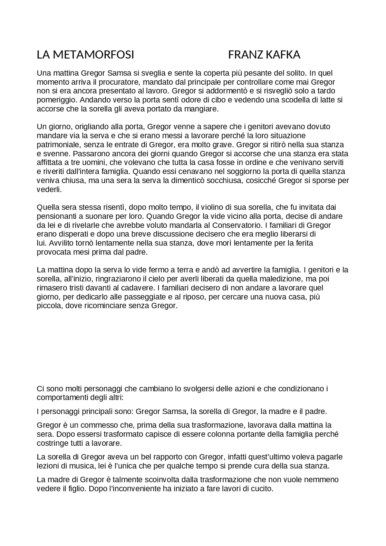 La Metamorfosi Franz Kafka Docsity