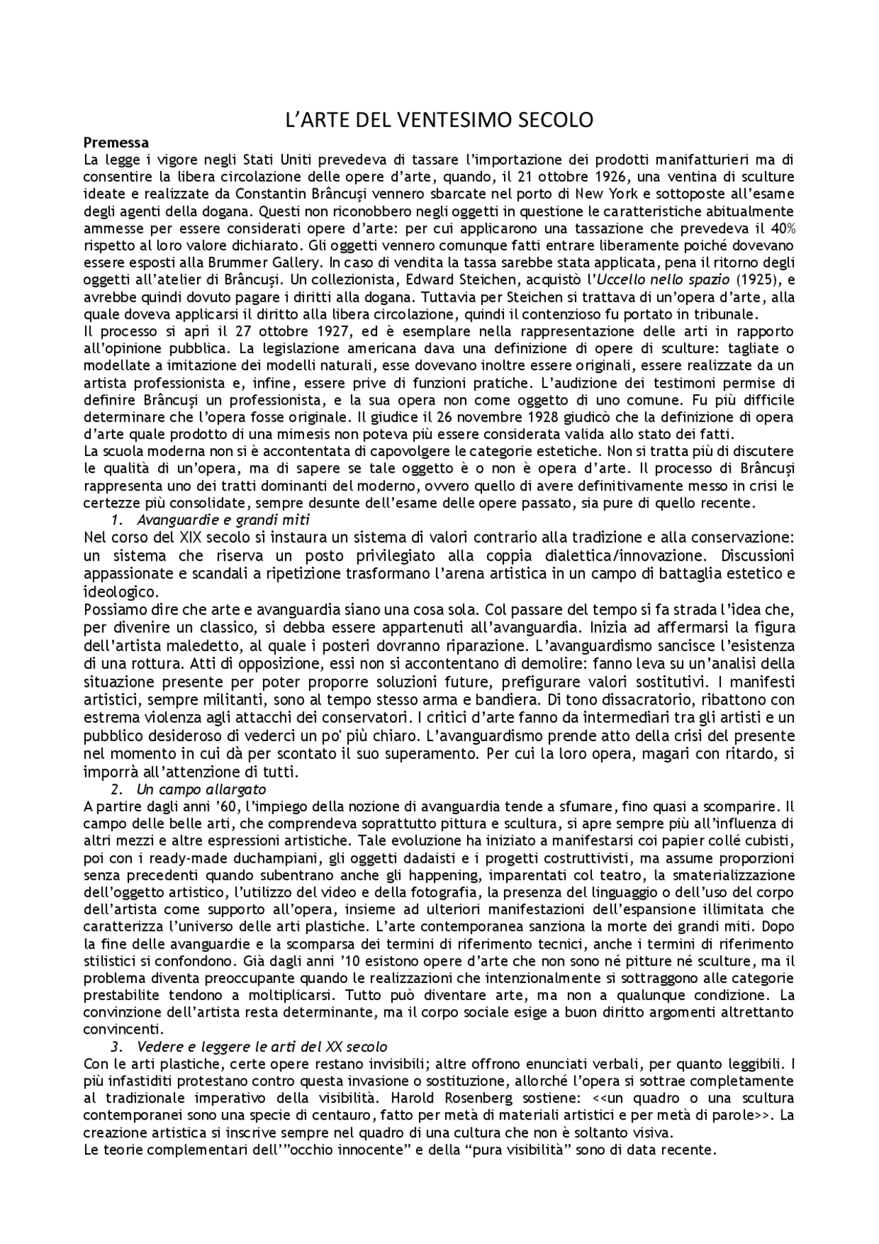 L'arte del ventesimo secolo | Sintesi del corso di Storia dell'arte ...