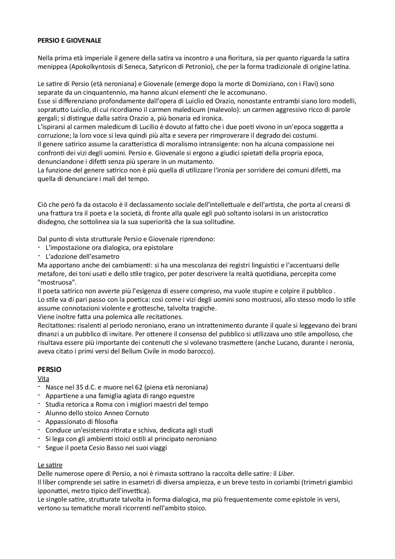 Persio E Giovenale Satira Docsity