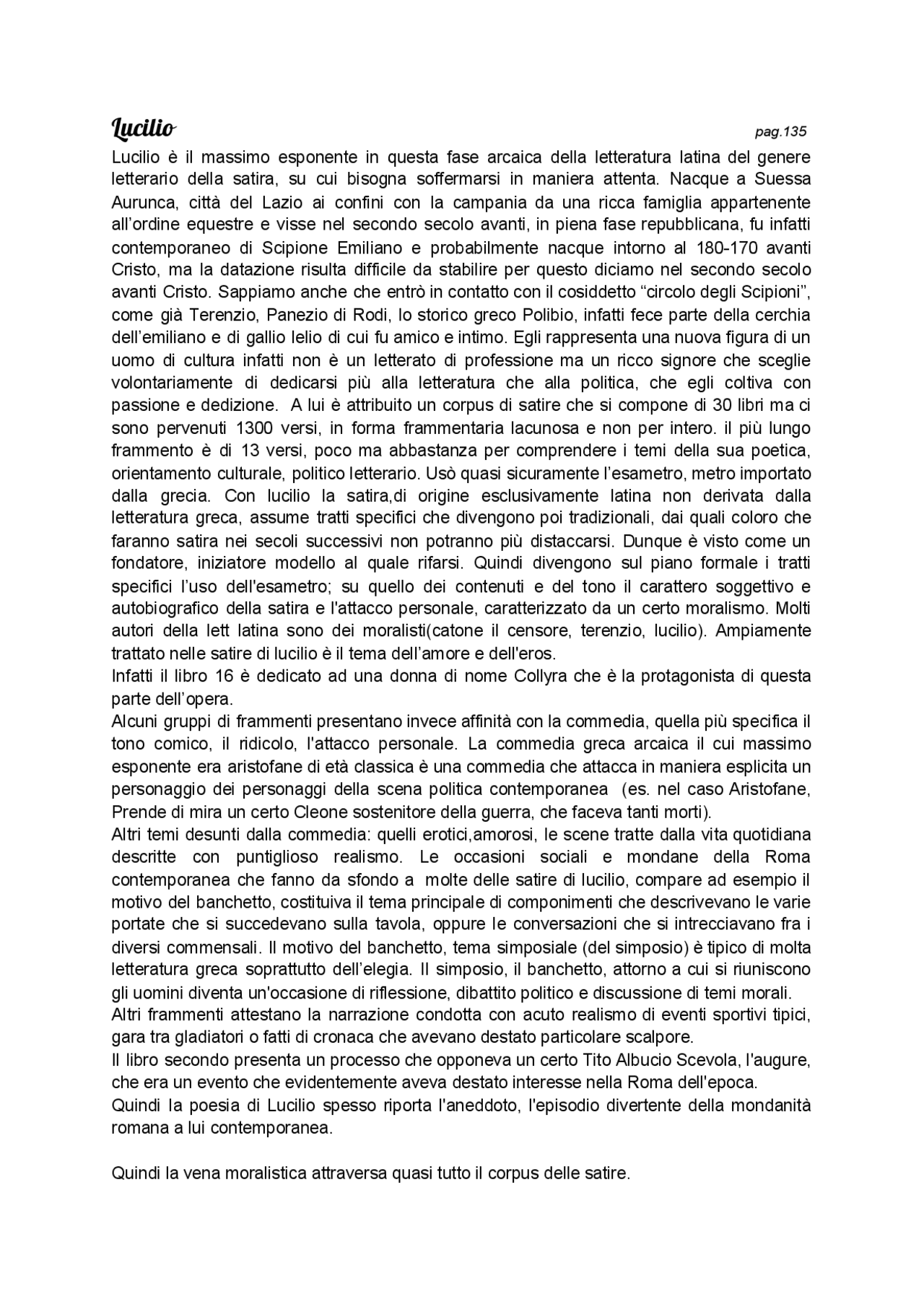 Lucilio E La Satira Docsity