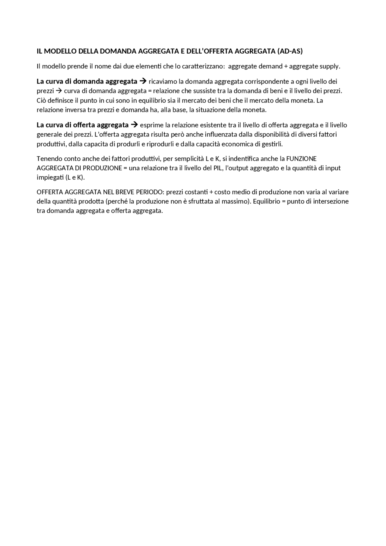 Modello della domanda aggregata e offerta - Docsity