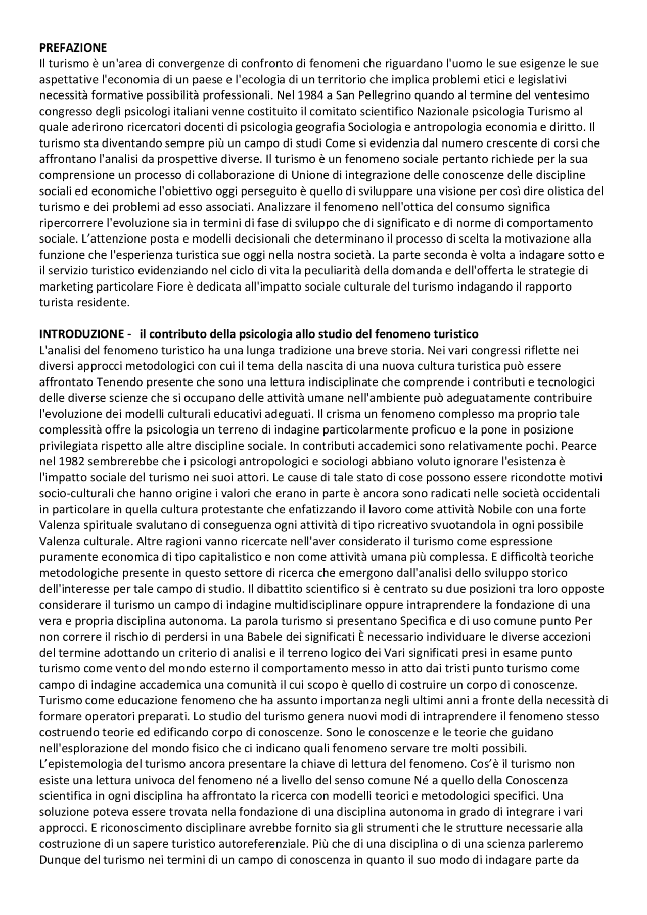 Psicologia del turismo - riassunto prima e seconda parte - Docsity