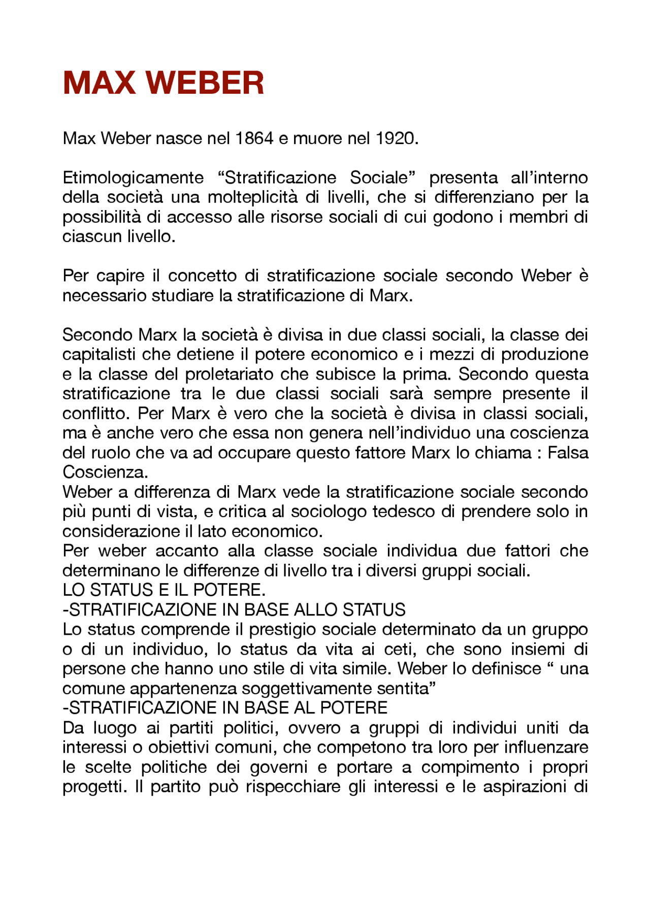 Max Weber Sociologia Generale Docsity