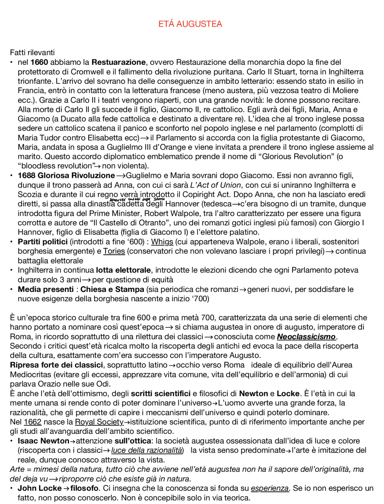 L’ Età Augustea in Inghilterra - Docsity