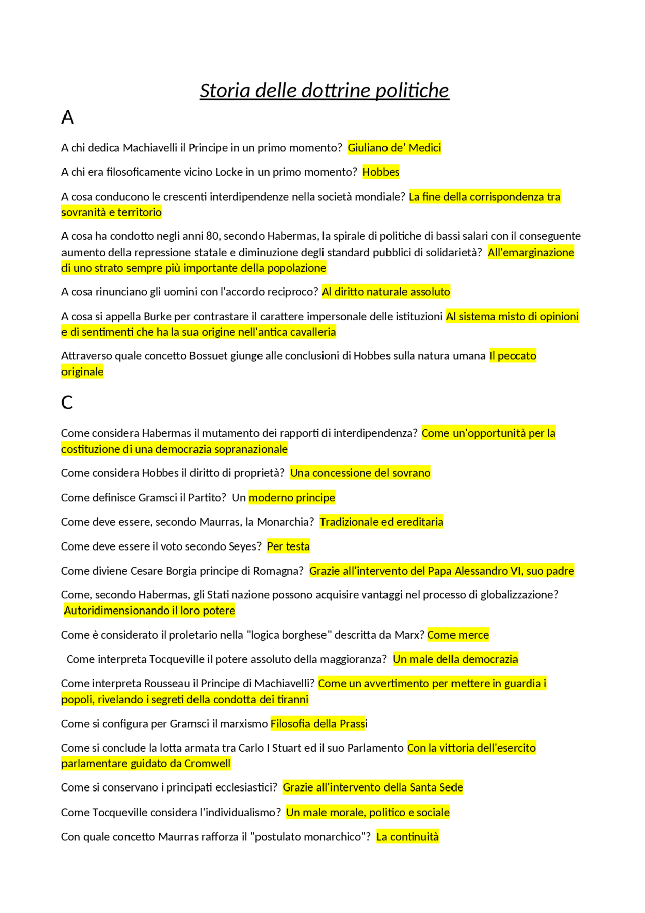 Storia delle dottrine politiche scienze politiche paniere ecampus - Docsity