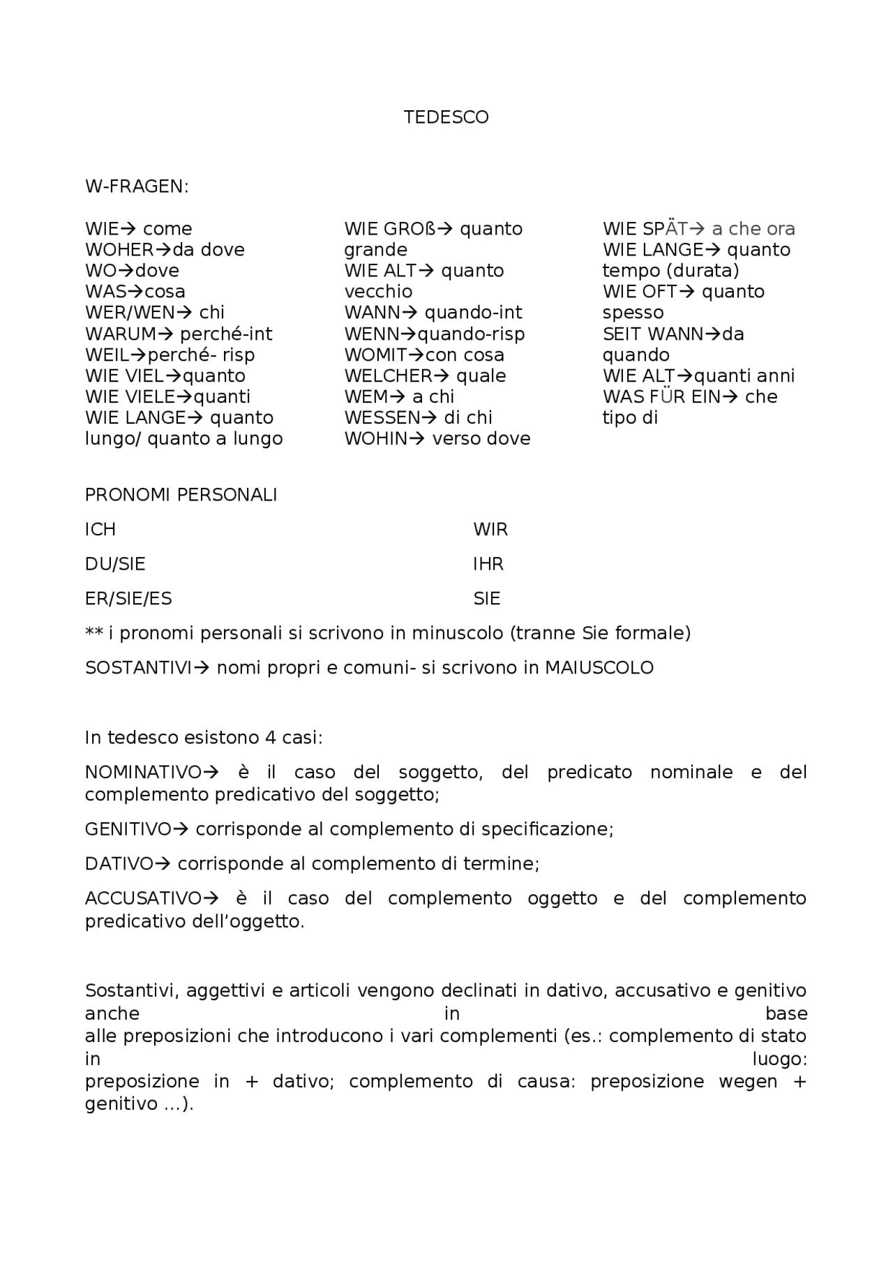 Grammatica tedesca principianti - Docsity