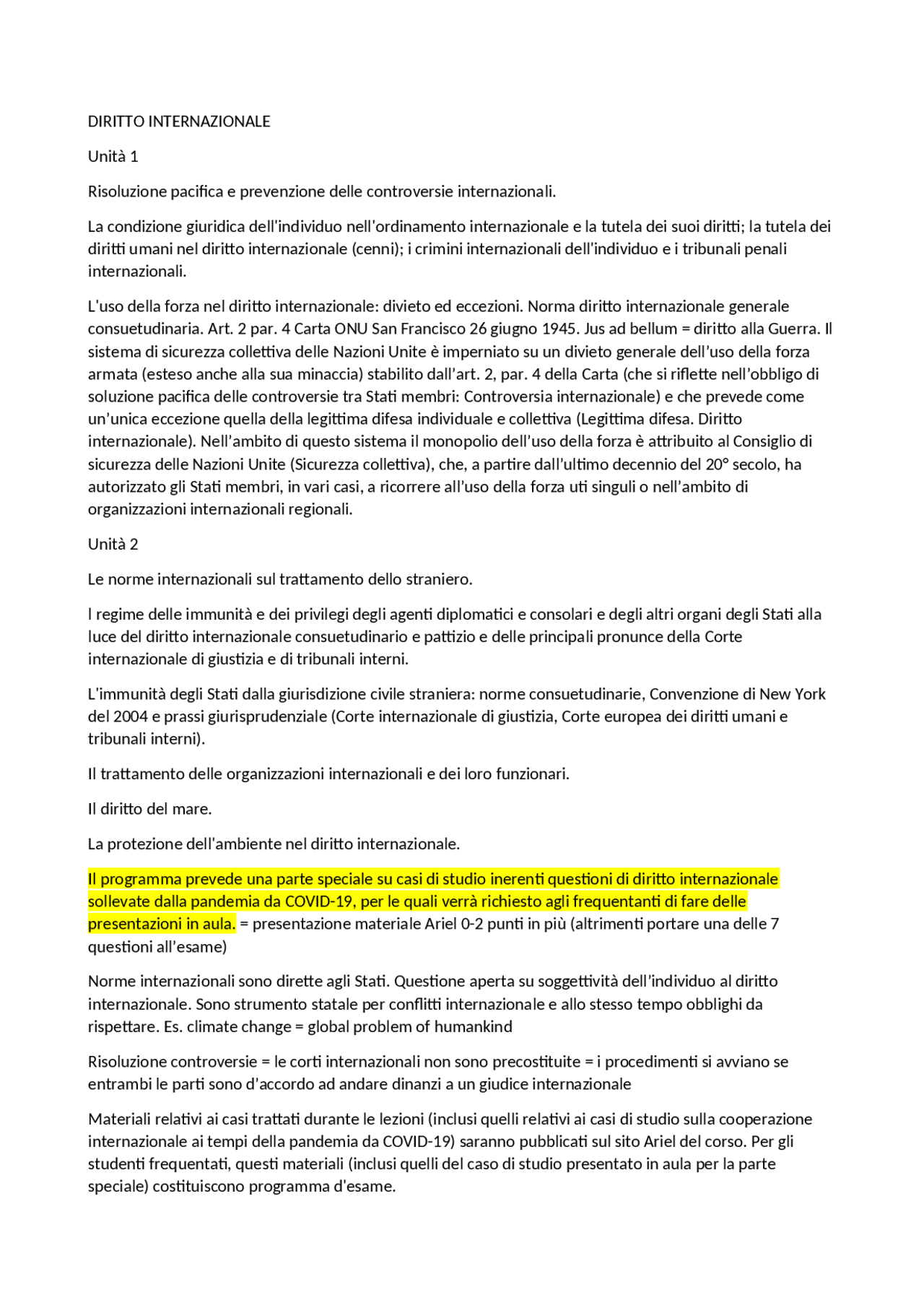 Diritto internazionale - Docsity