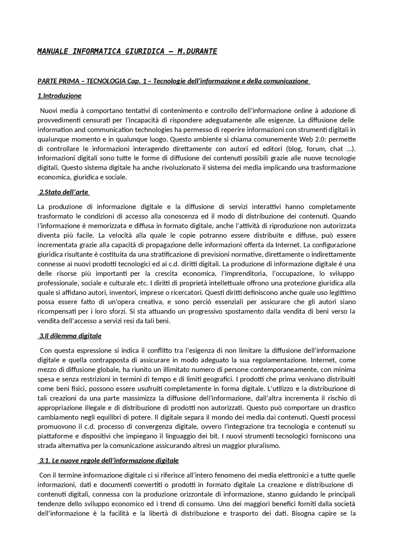 Manuale Informatica Giuridica Docsity