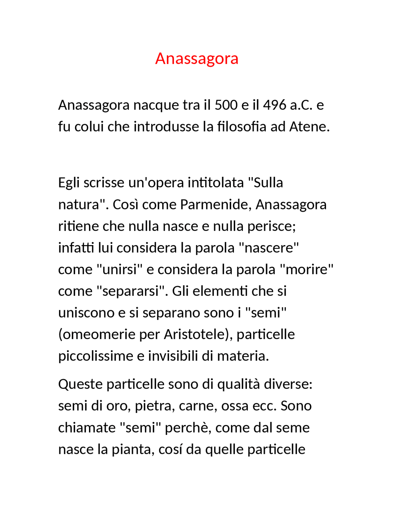 Anassagora Spiegazione Docsity