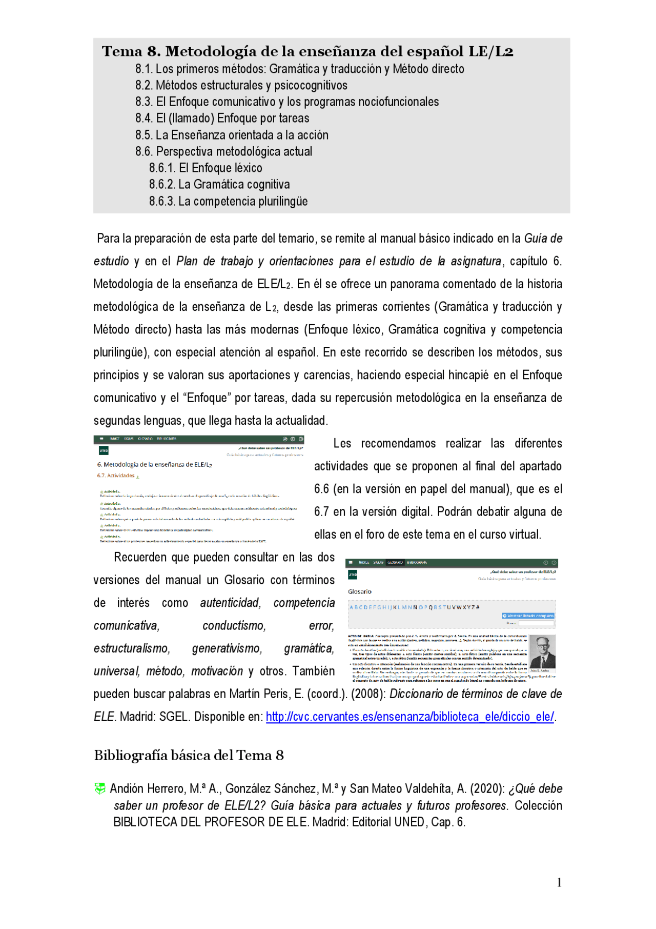 Esquema T8 Enseñanza del Español UNED - Docsity