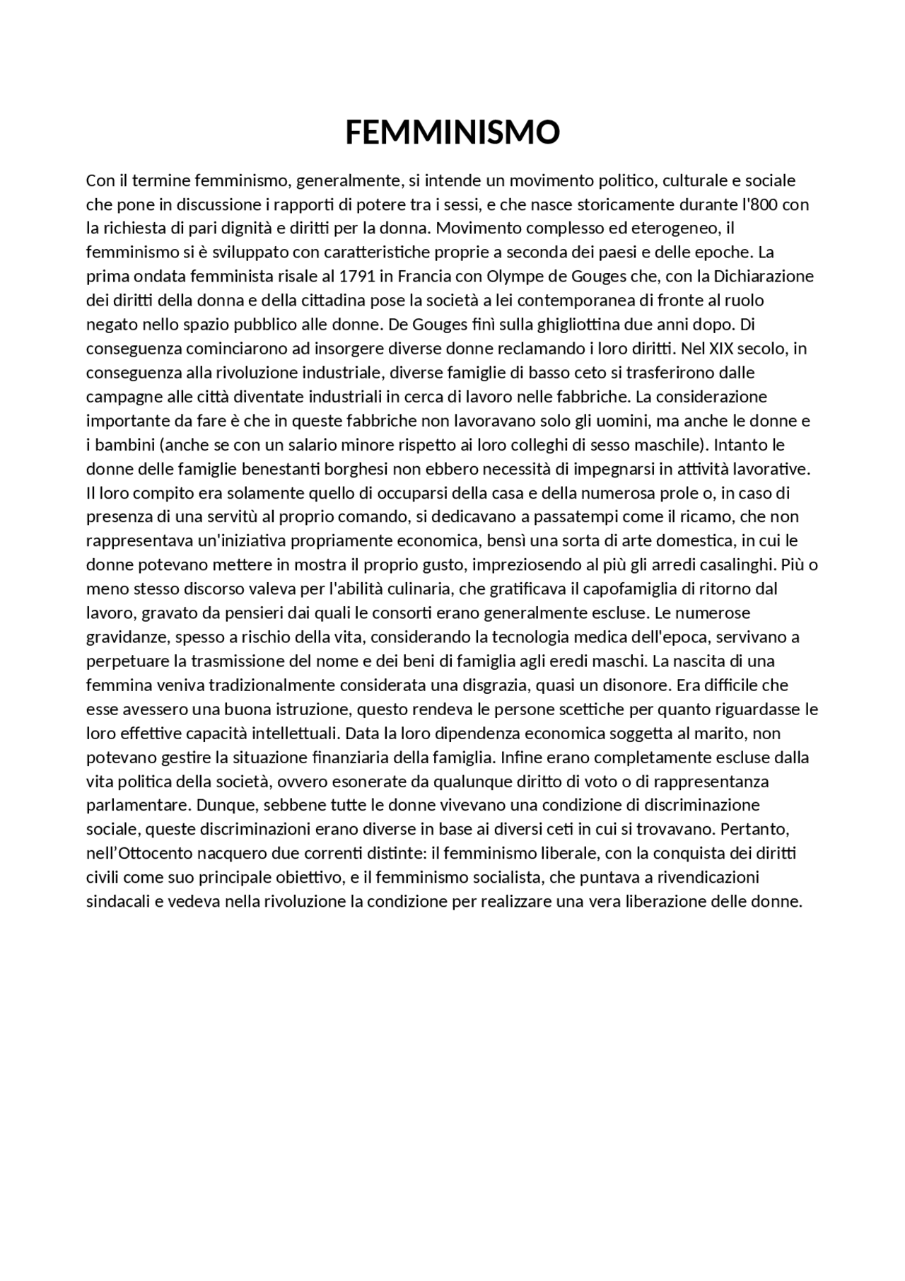 Femminismo (Significato e nascita) - Docsity