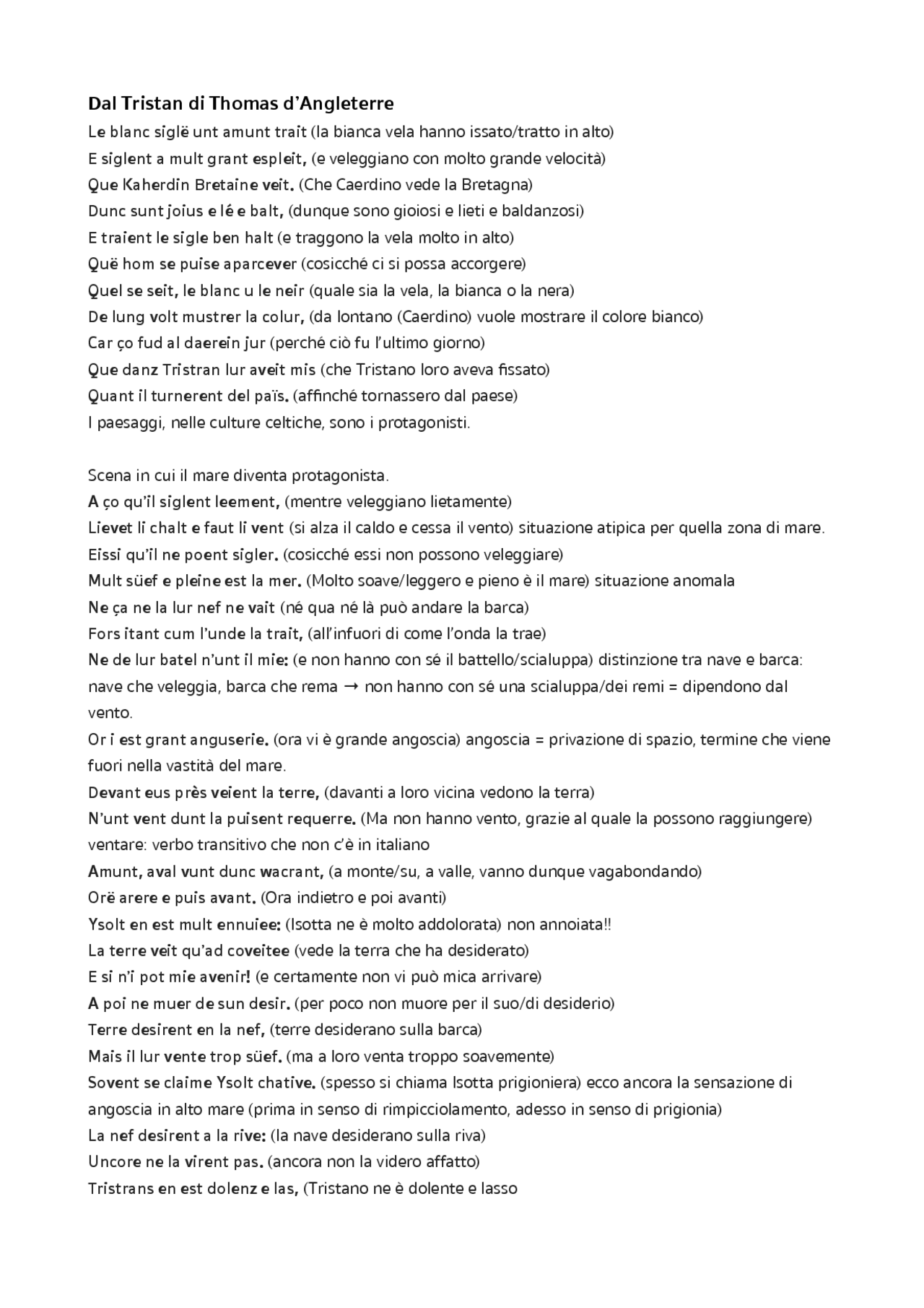 Tristan di Thomas, traduzione e analisi sintetica - Docsity