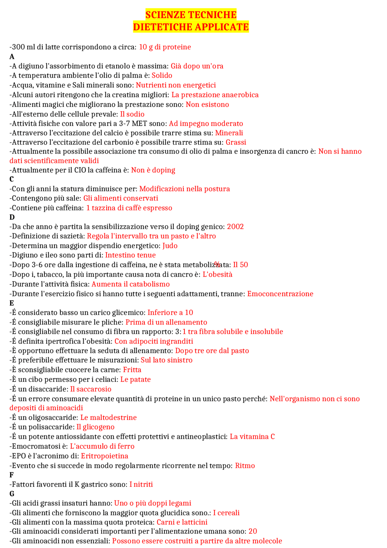 Scienze Tecniche Dietetiche Applicate Docsity