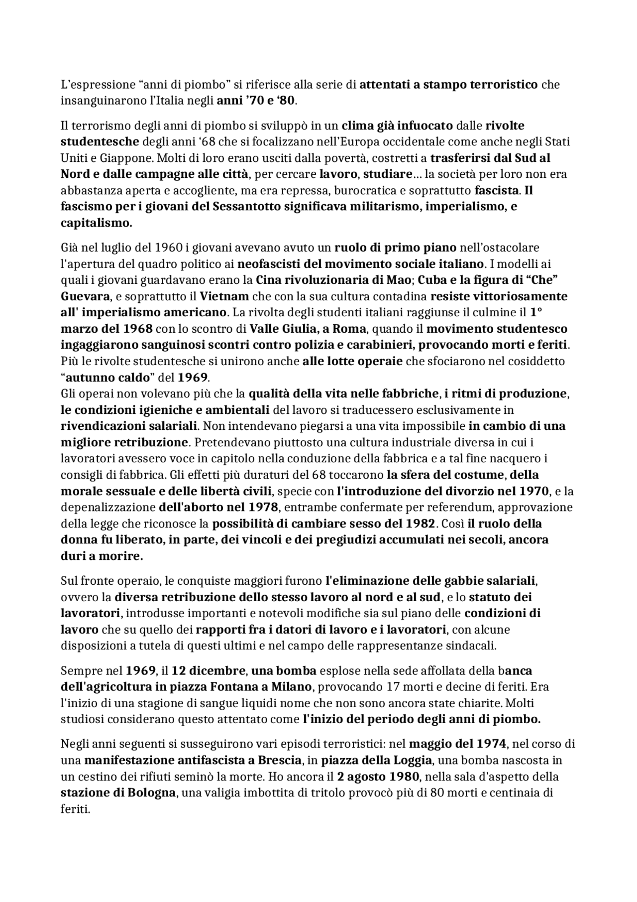 Gli Anni Di Piombo 1969 Docsity