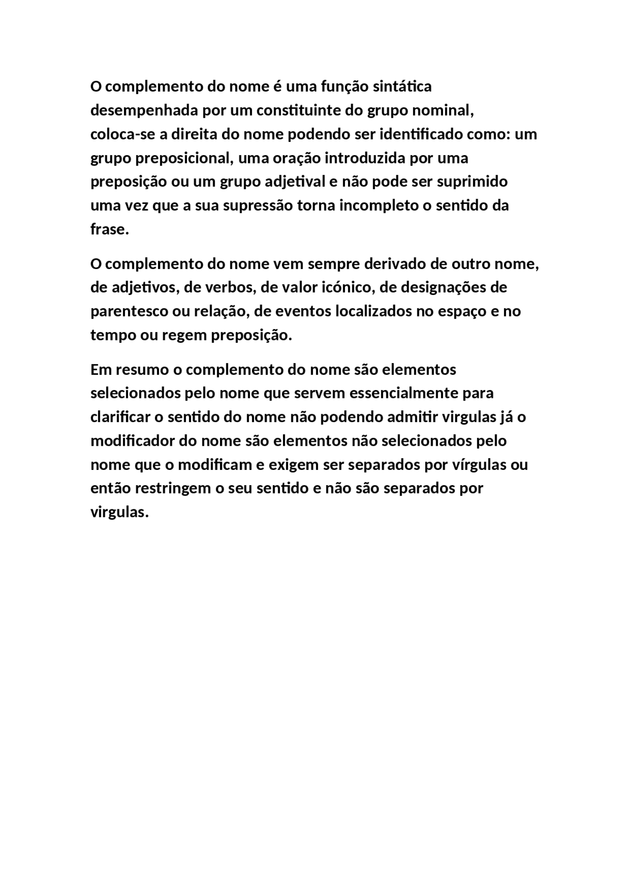 Complemento do nome | Exercícios Português (Gramática - Literatura) | Docsity
