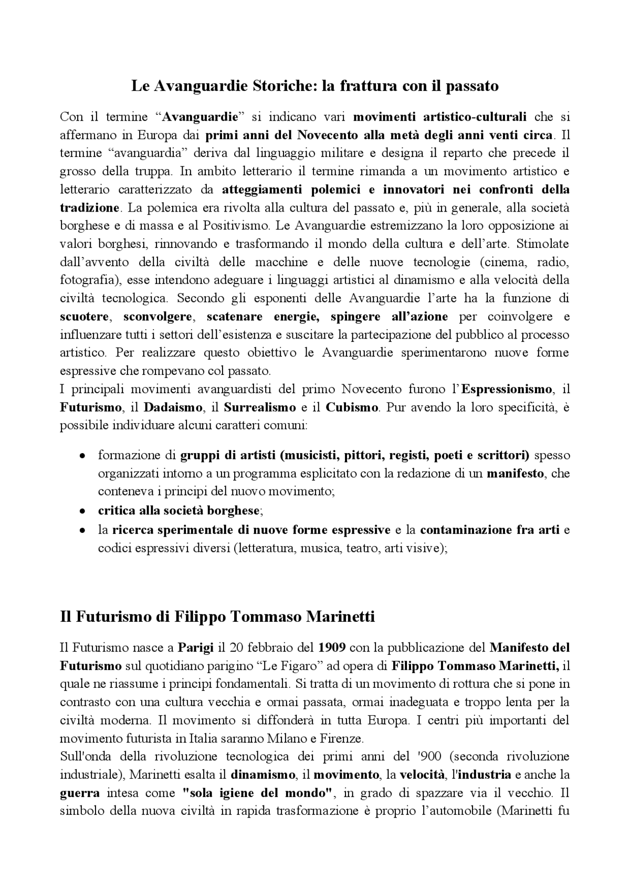 Le Avanguardie Storiche Docsity