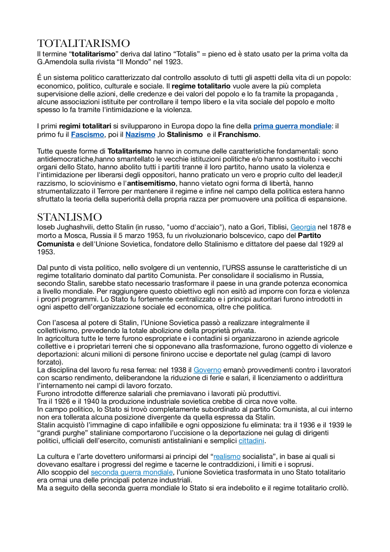 Governi Totalitaristanlinismofascismonazismo Docsity