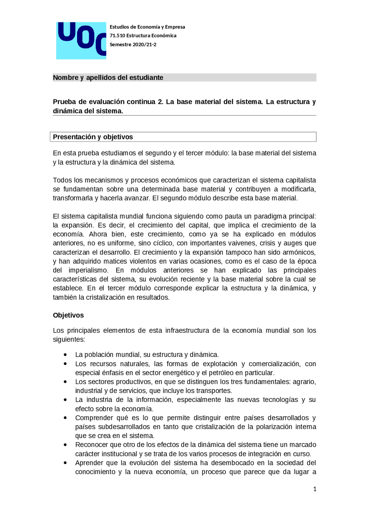 Enunciado De La Pec 2 Marzo 2021 Ee Docsity