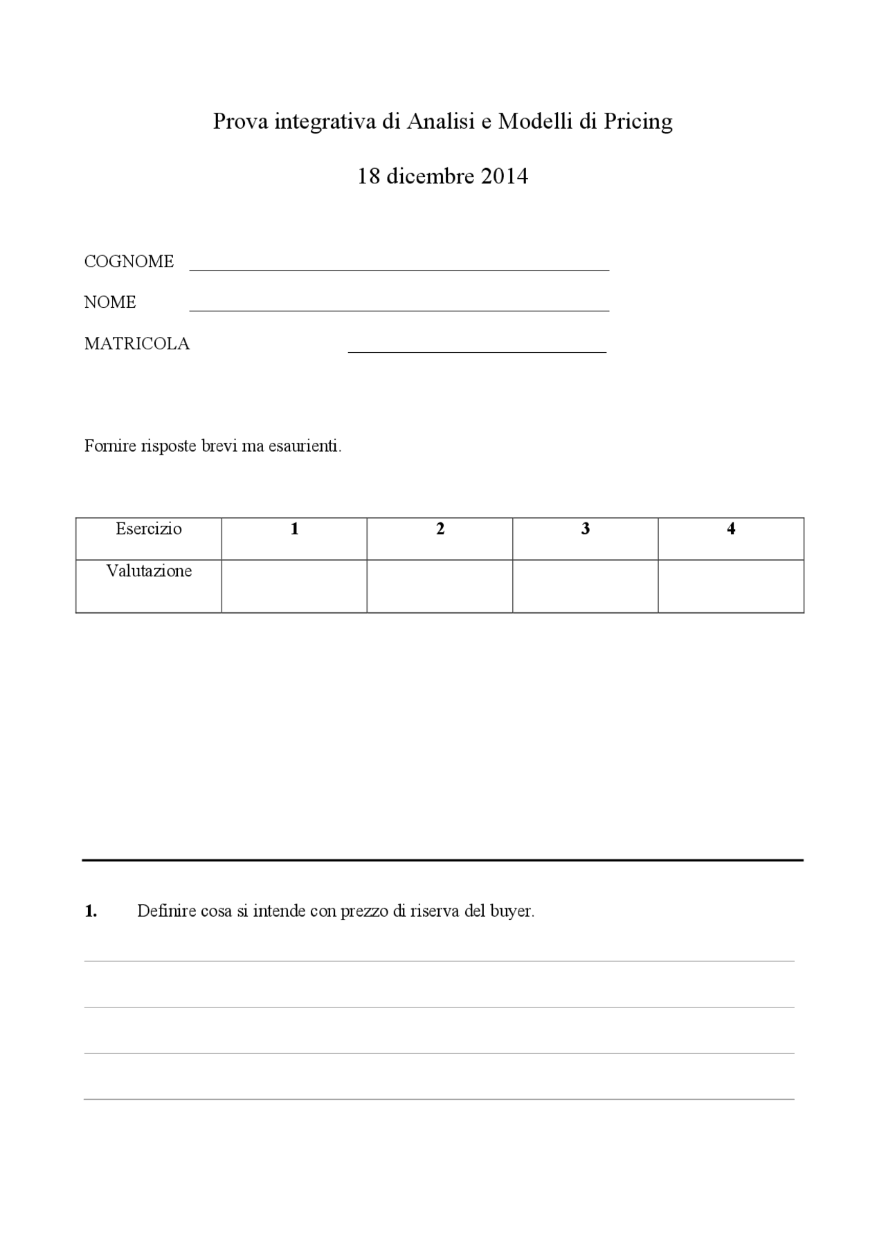 Esempio Esame con esercizi fac simile - Docsity