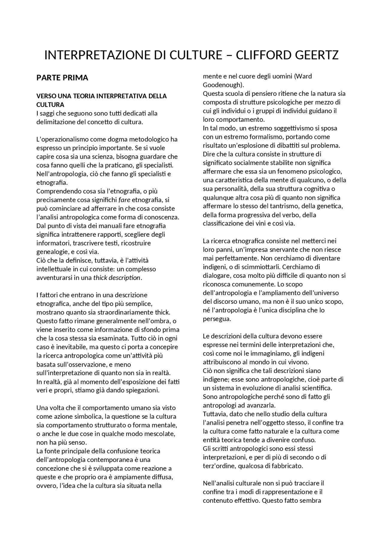 Riassunto Interpretazione Di Culture Cap 1 2 3 4 7 10 11