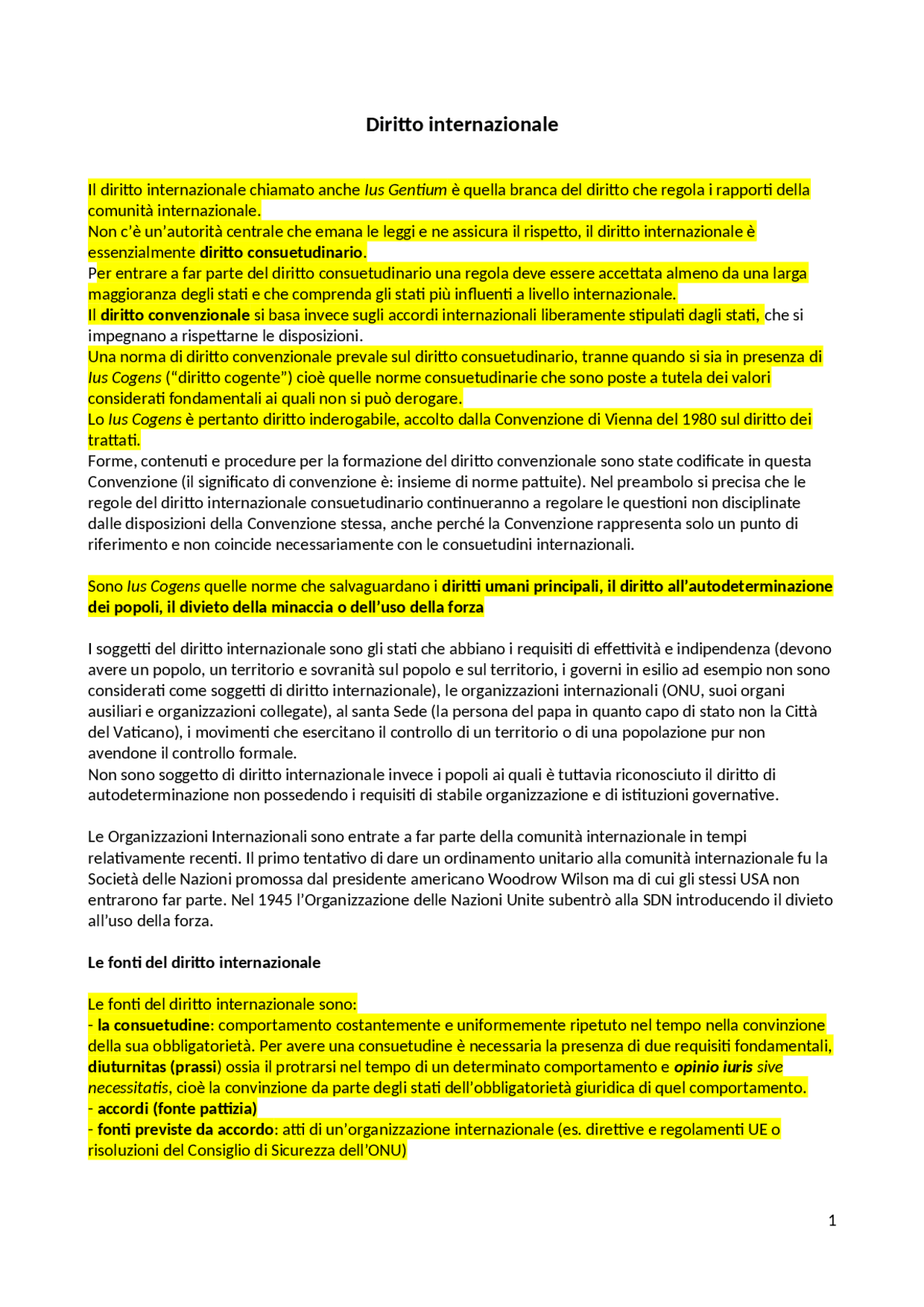 Riepilogo delle fonti essenziali di diritto internazionale | Dispense di Diritto Internazionale ...