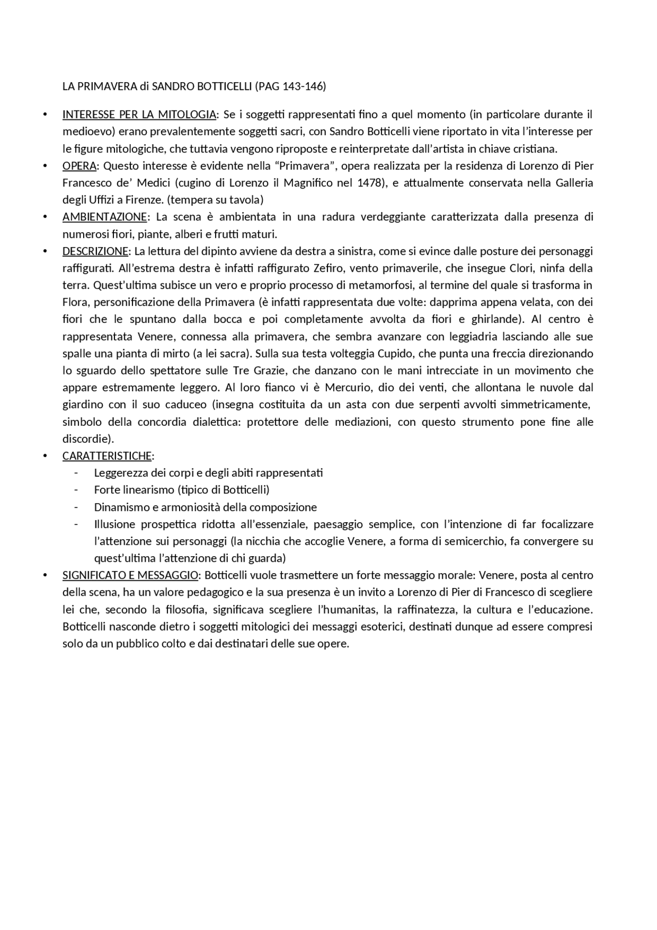 Analisi de LA PRIMAVERA di SANDRO BOTTICELLI - Docsity