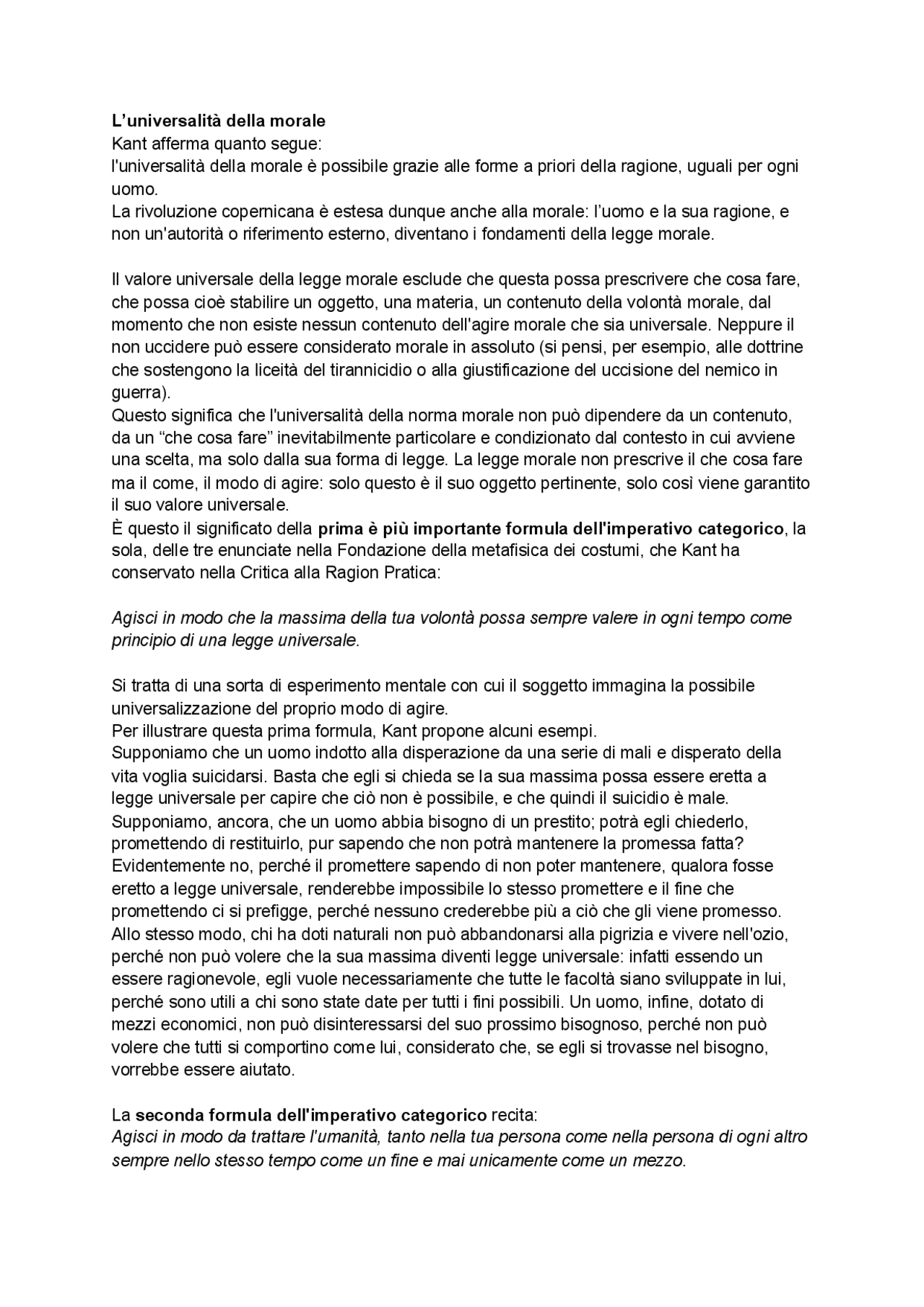 Universalità Di Kant Docsity