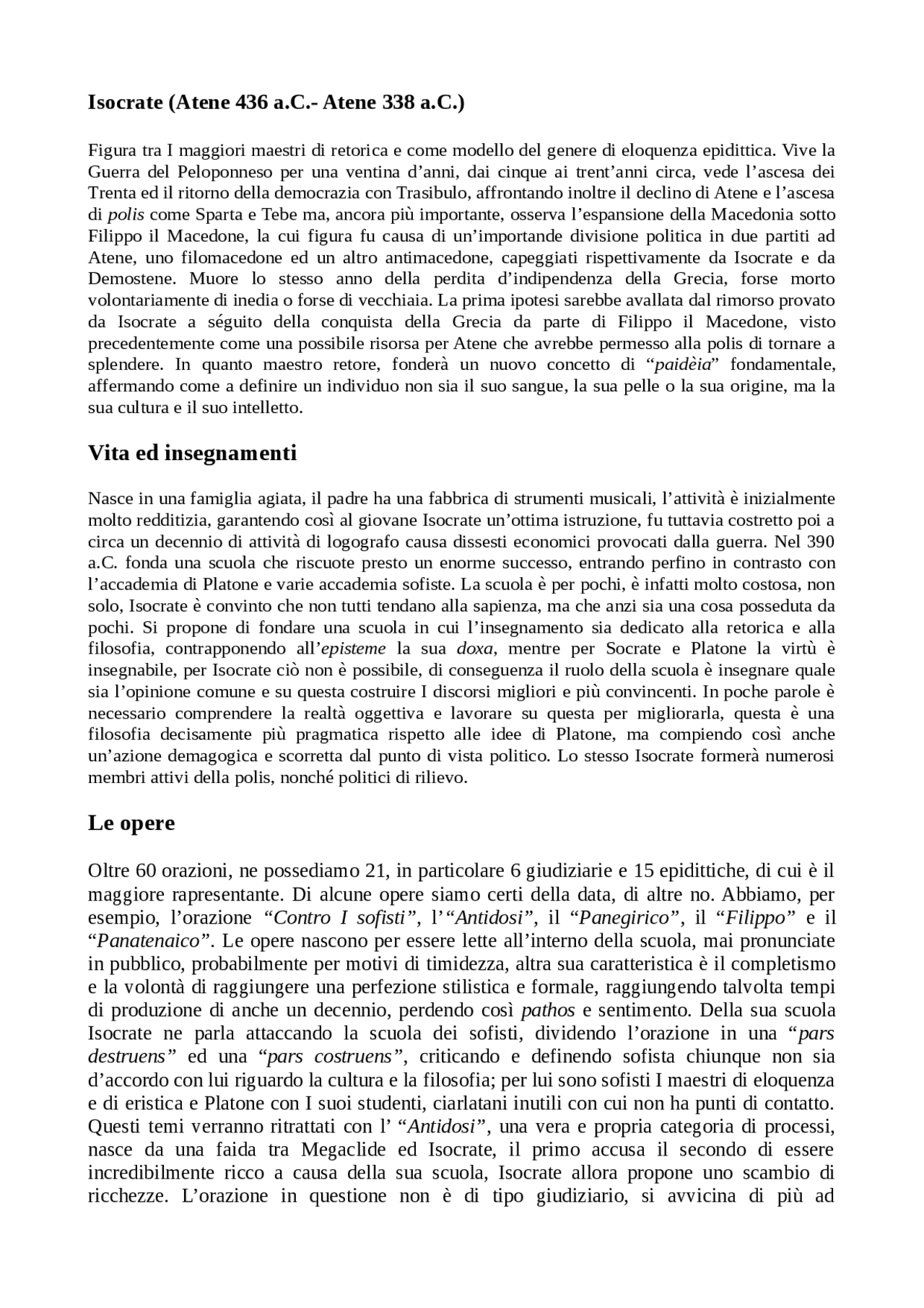 Isocrate Opere E Stile Appunti Di Lingue E Letterature Classiche