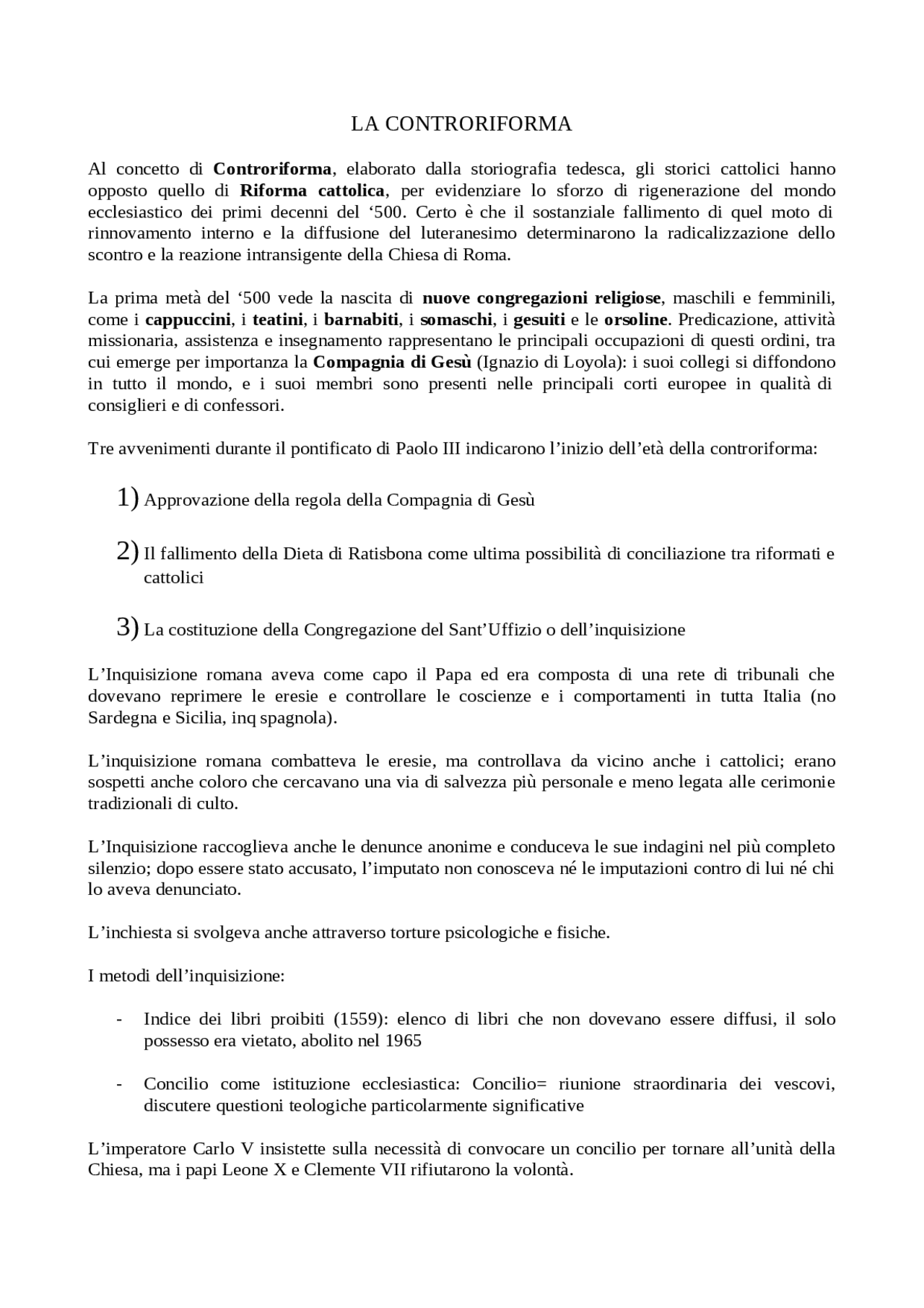 Riassunto Controriforma Docsity