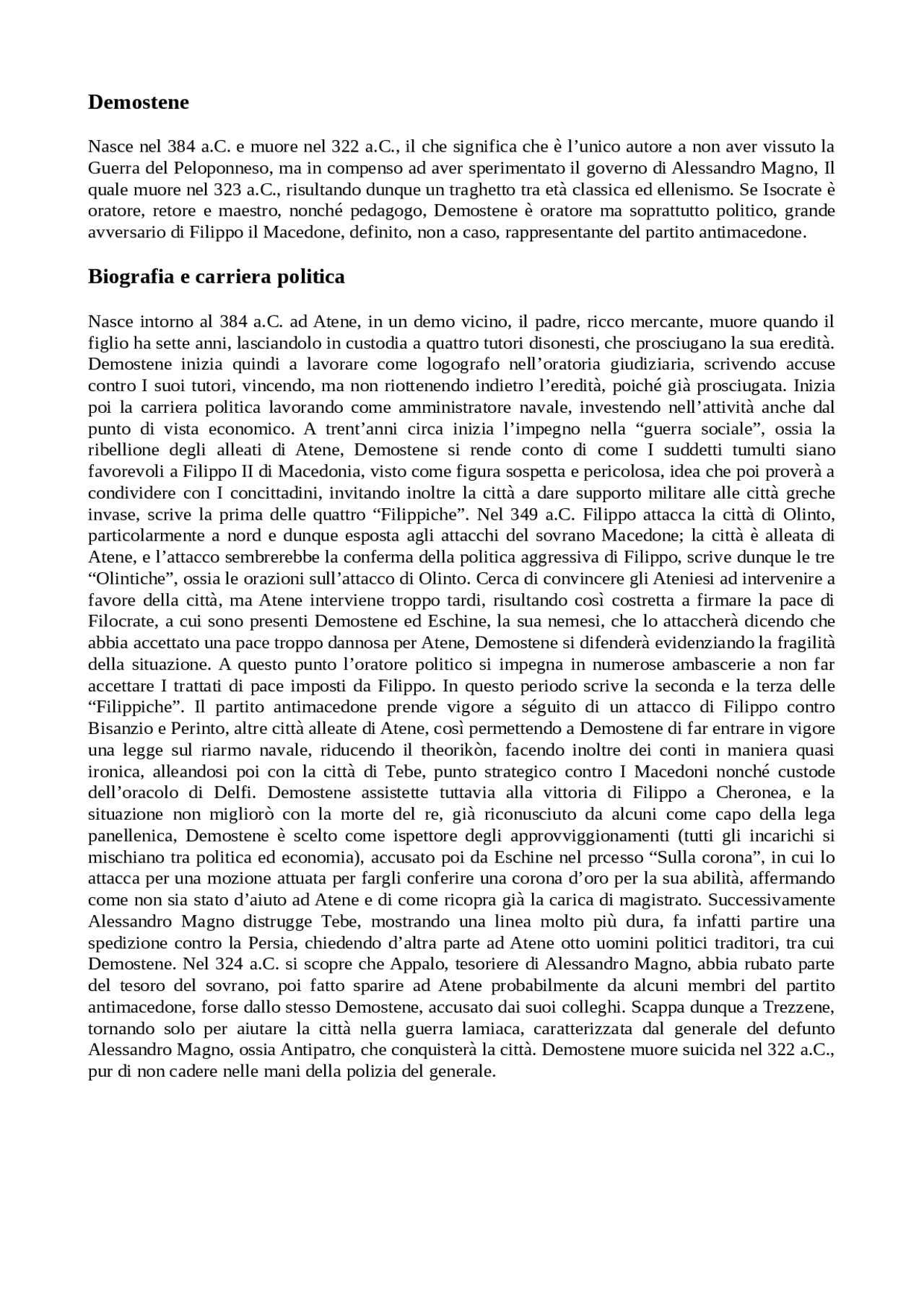 Demostene Opere E Stile Docsity