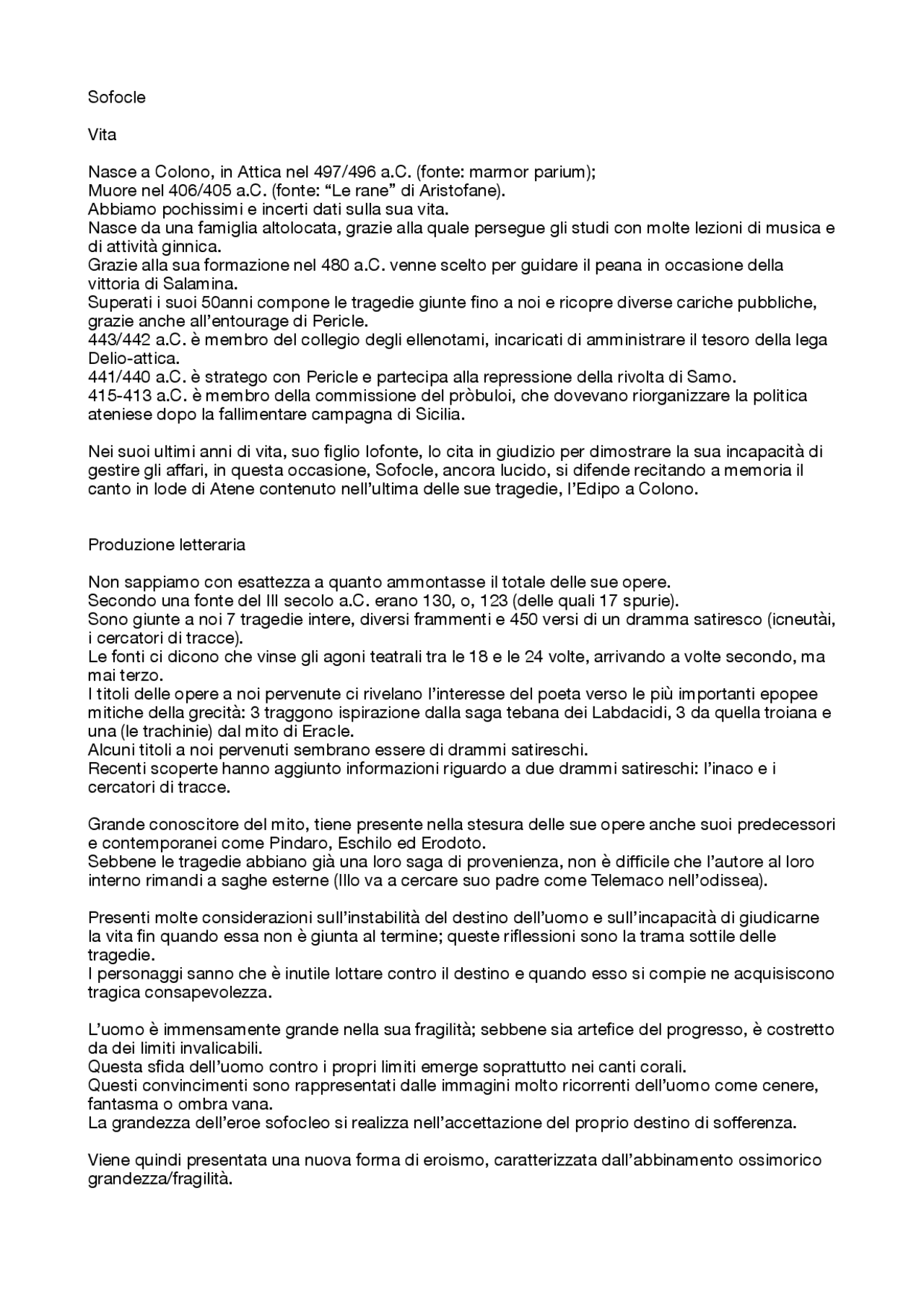 Sofocle Appunti Liceo Classico Appunti Di Greco Docsity