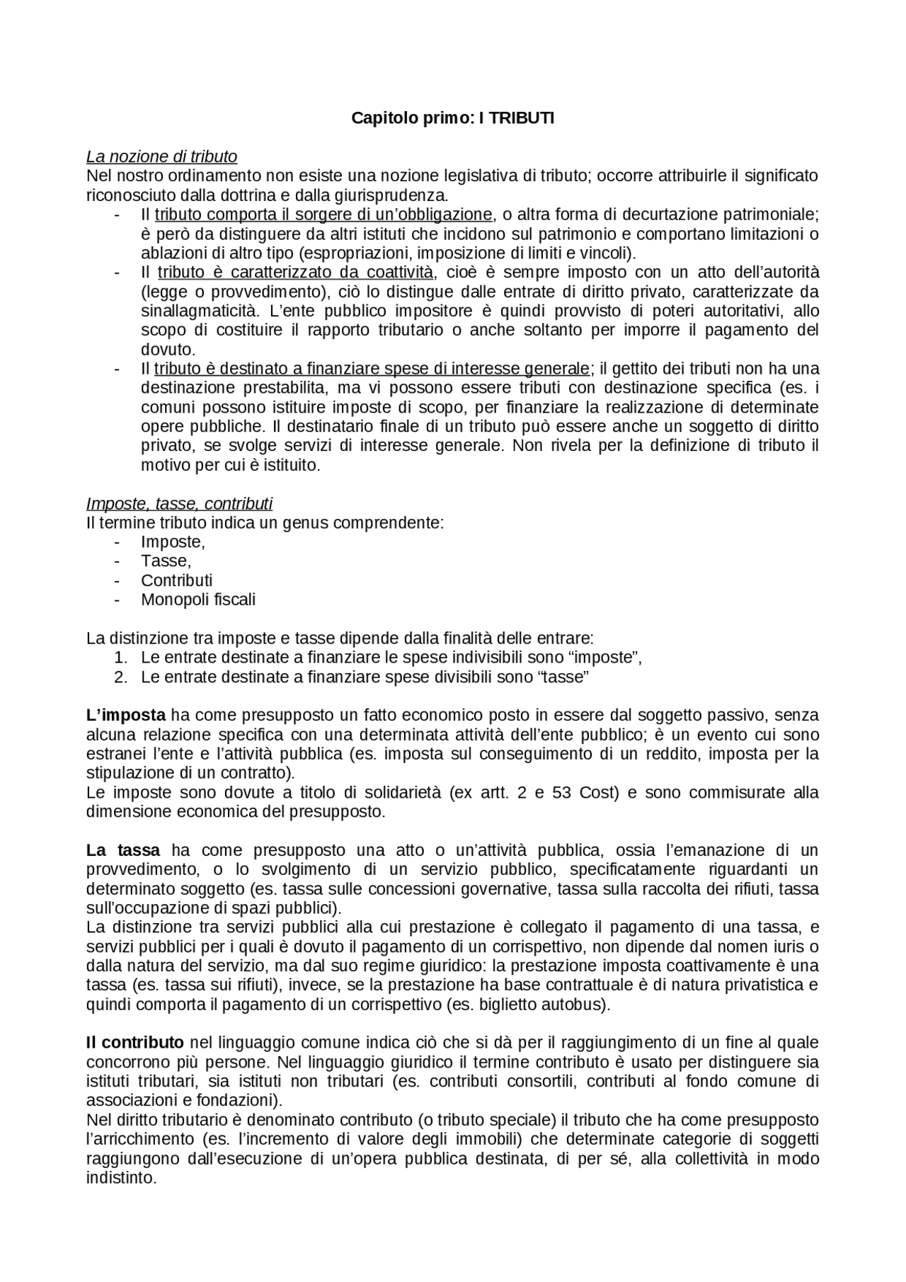 1° Capitolo Compendio Di Diritto Tributario Docsity