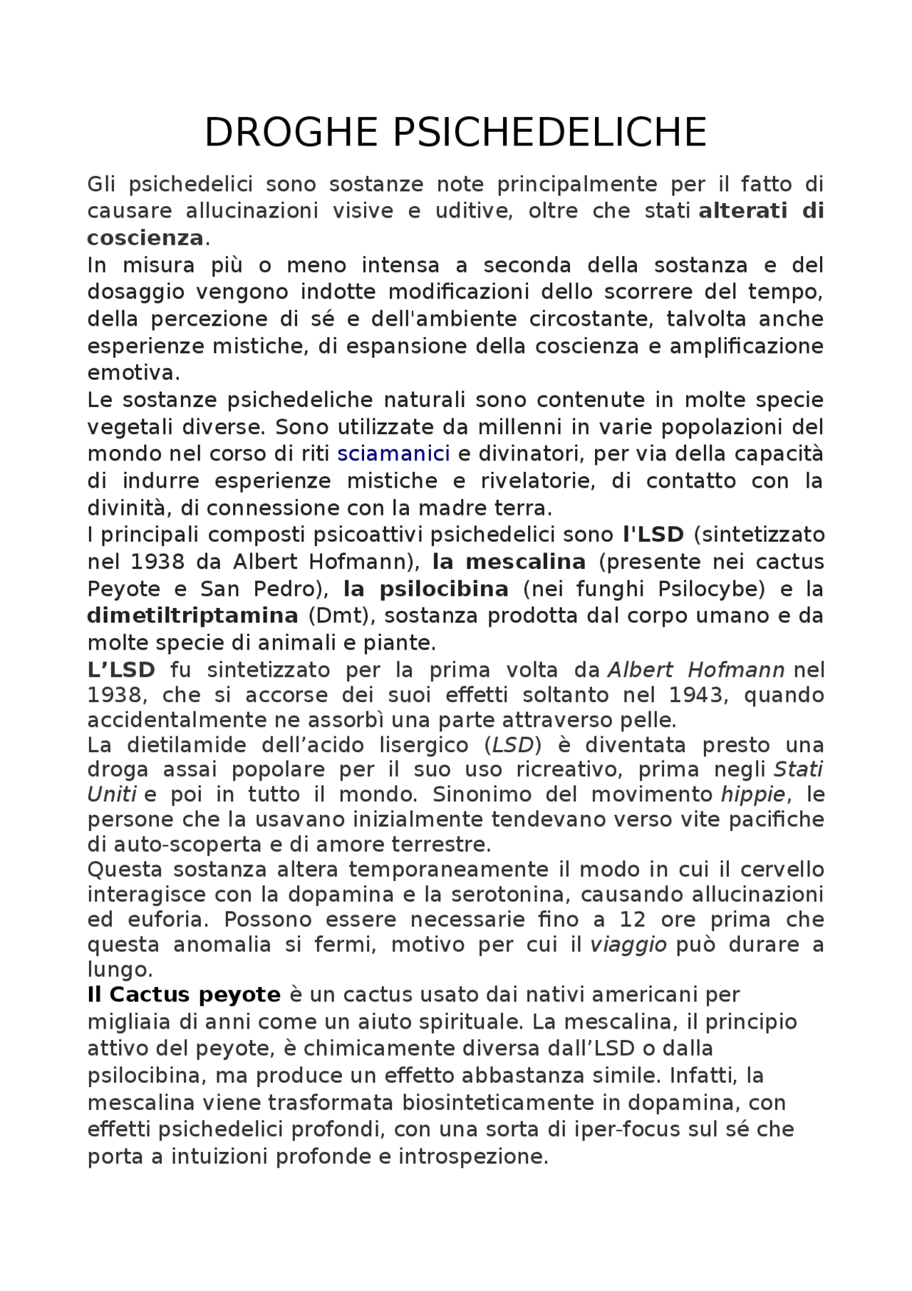 Le Droghe Psichedeliche Docsity
