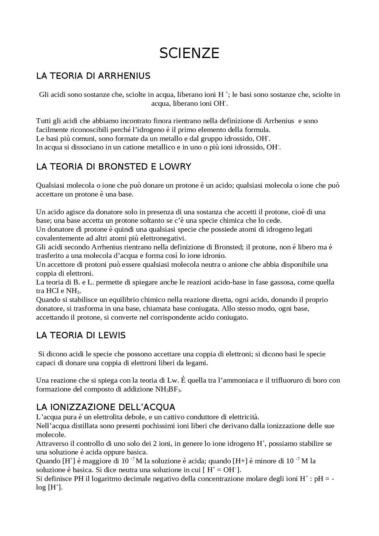 Le Teorie Degli Acidi E Le Basi Con Il Calcolo Del Ph Docsity