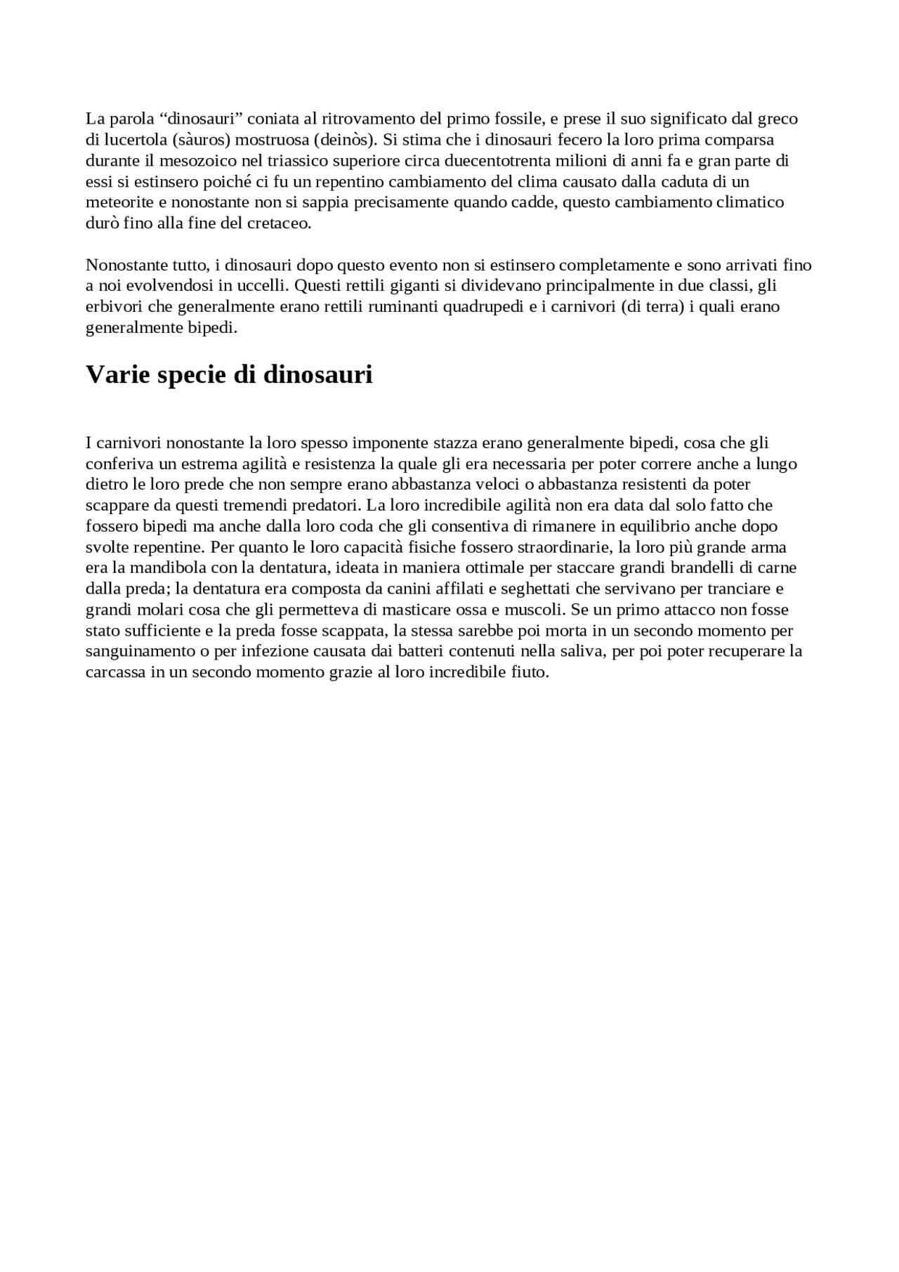 Ricerca Sui Dinosauri Docsity