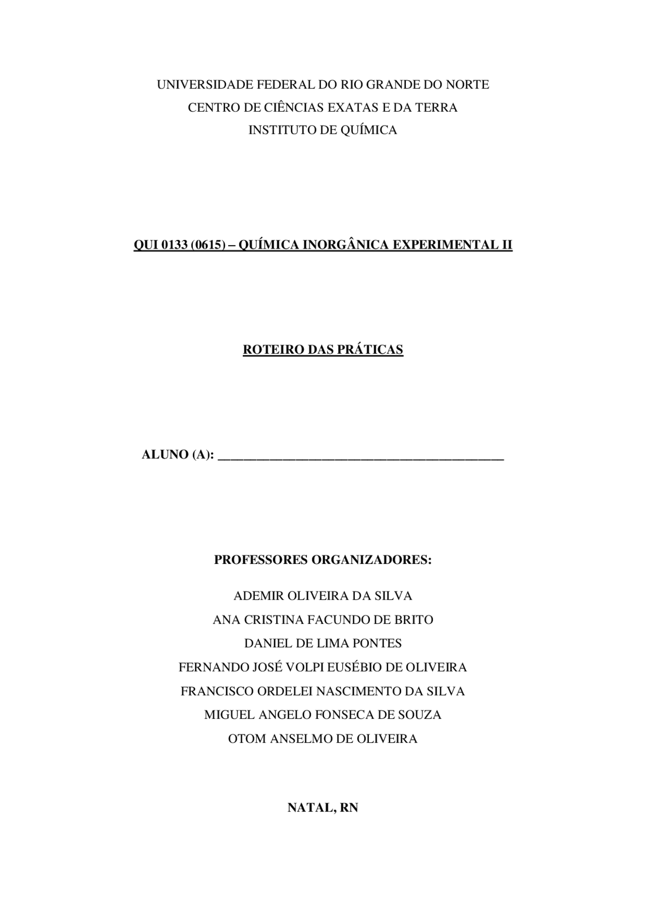 Roteiro De Práticas De Química Inorgânica Experimental Ii Docsity